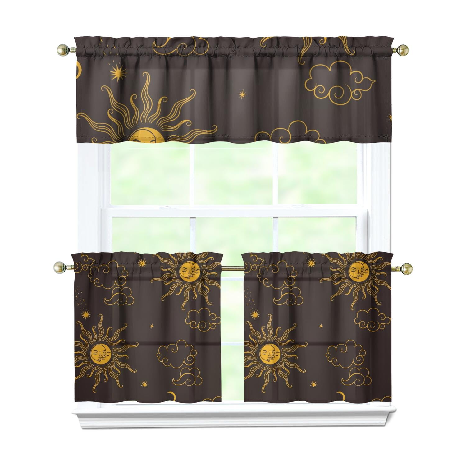 Spiritual Gothic Kitchen Curtains Tier and Valance Set with Celestial ...