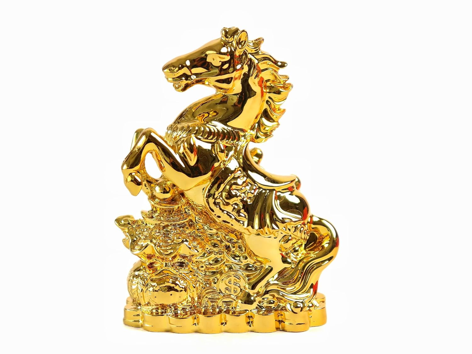 The Spiritual Living Golden Finish Jumping Horse Statue for Wealth Income and Bright Future II ...