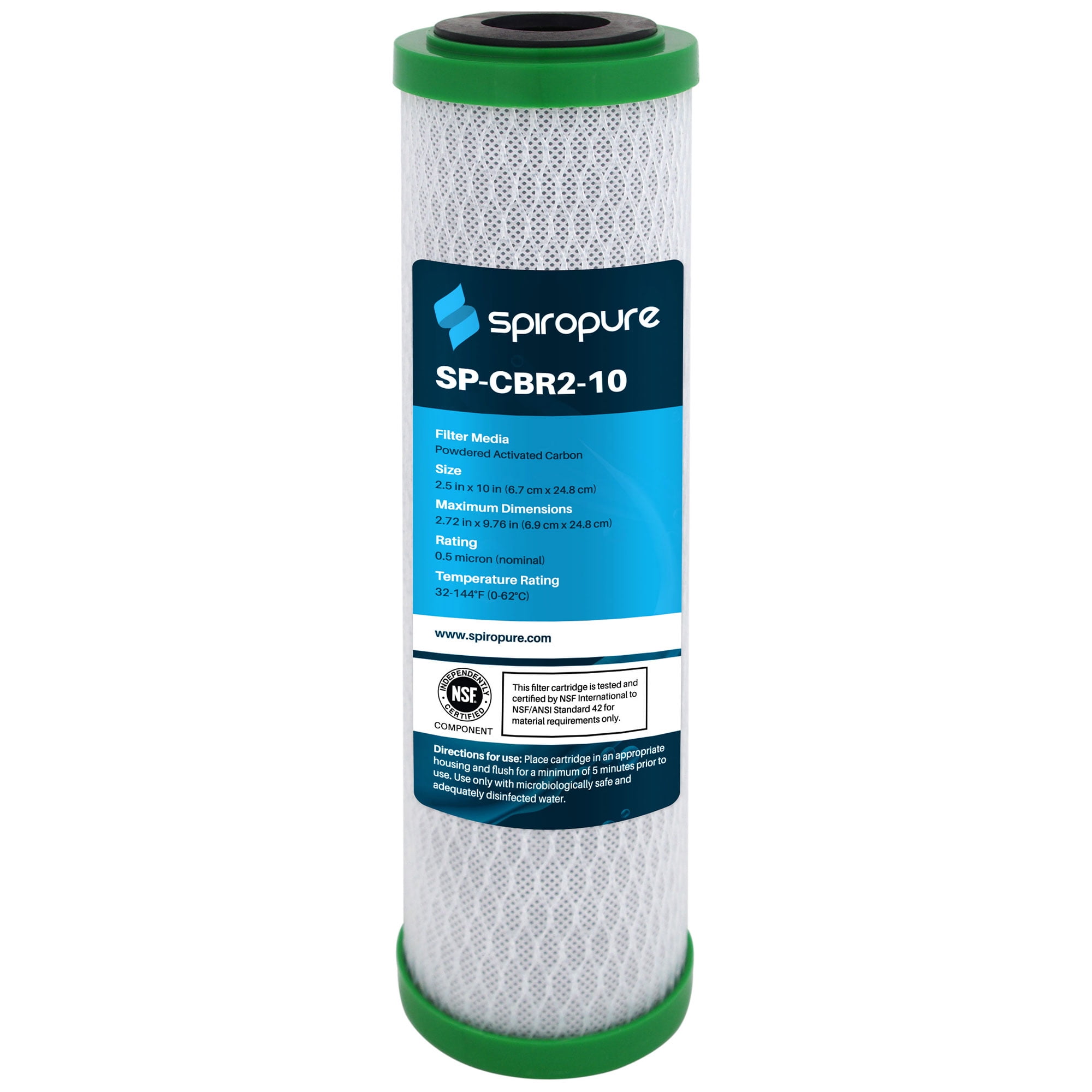 SpiroPure 10 x 2.5 Inch 0.5 Micron NSF Carbon Block Water Filter (12 ...