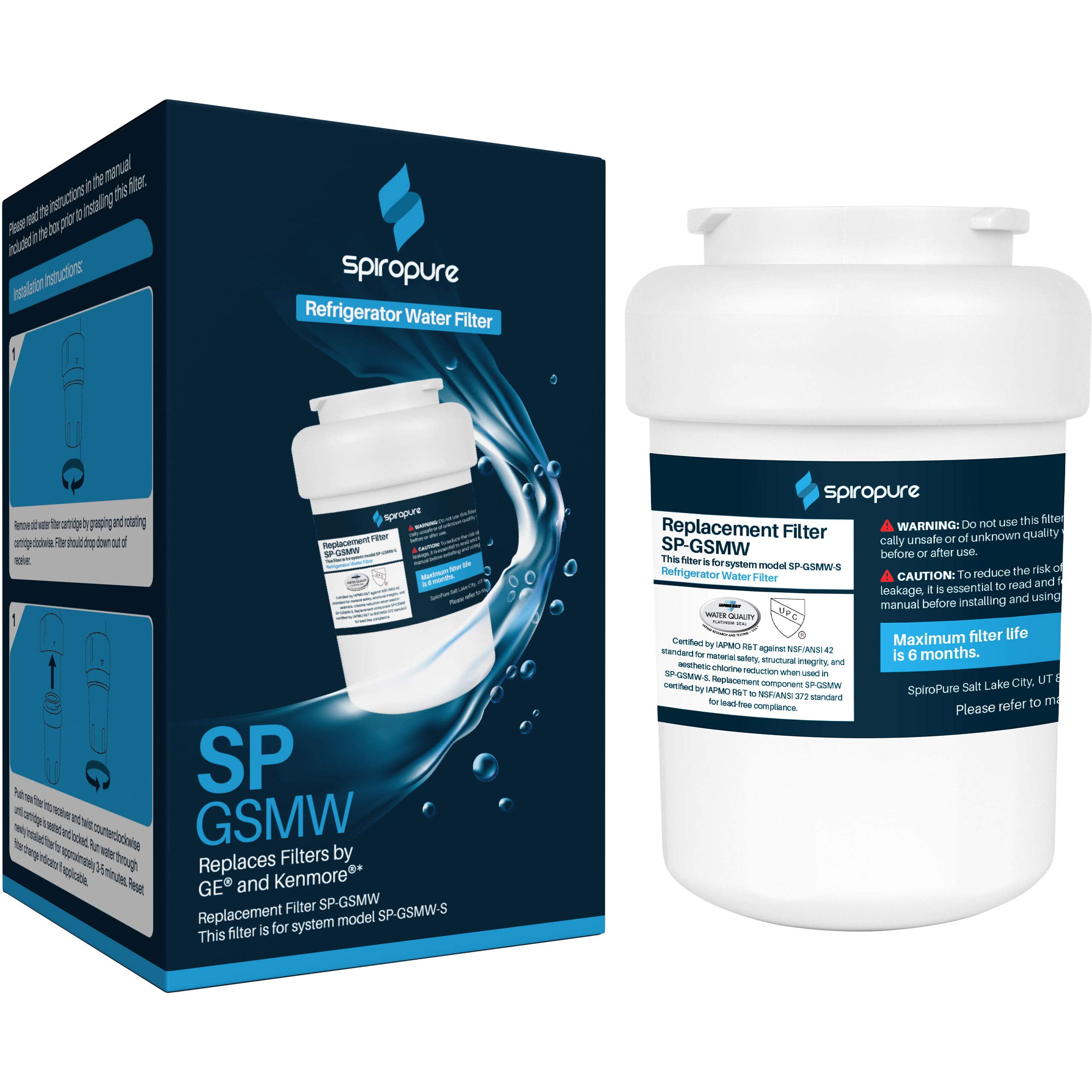 SpiroPure Refrigerator Water Filter Replacement for GE MWF, FMG-1, PL ...