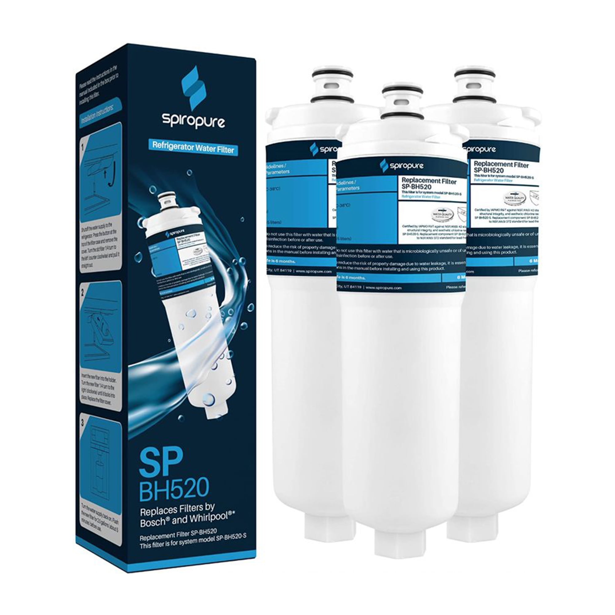 SpiroPure SP-BH520-3PK Refrigerator Water Filter Replacement Part, 3 Pack - Walmart.com