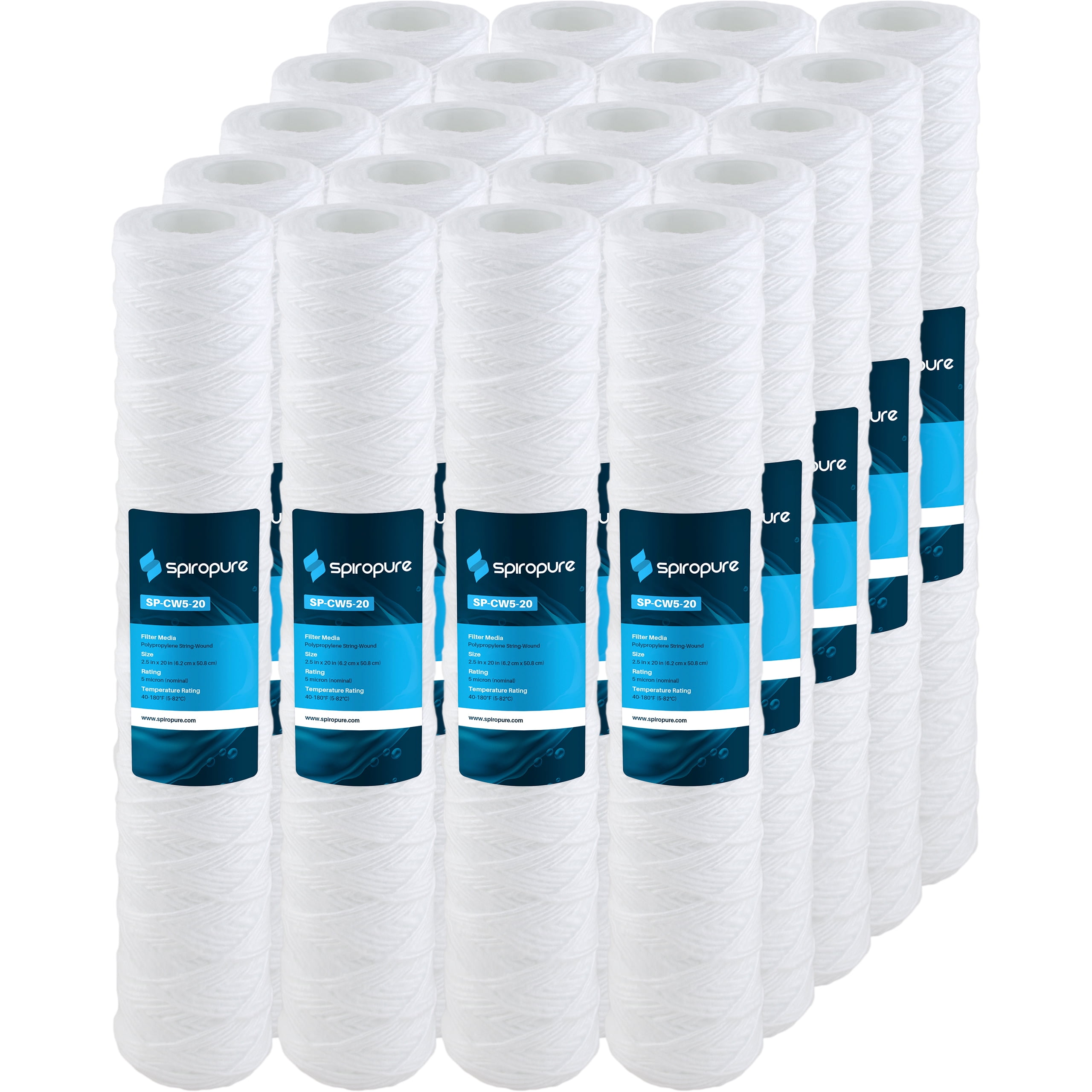 SpiroPure 20x2.5 5 Micron String-Wound Polypropylene Sediment Water Filter for Well Filtration ...