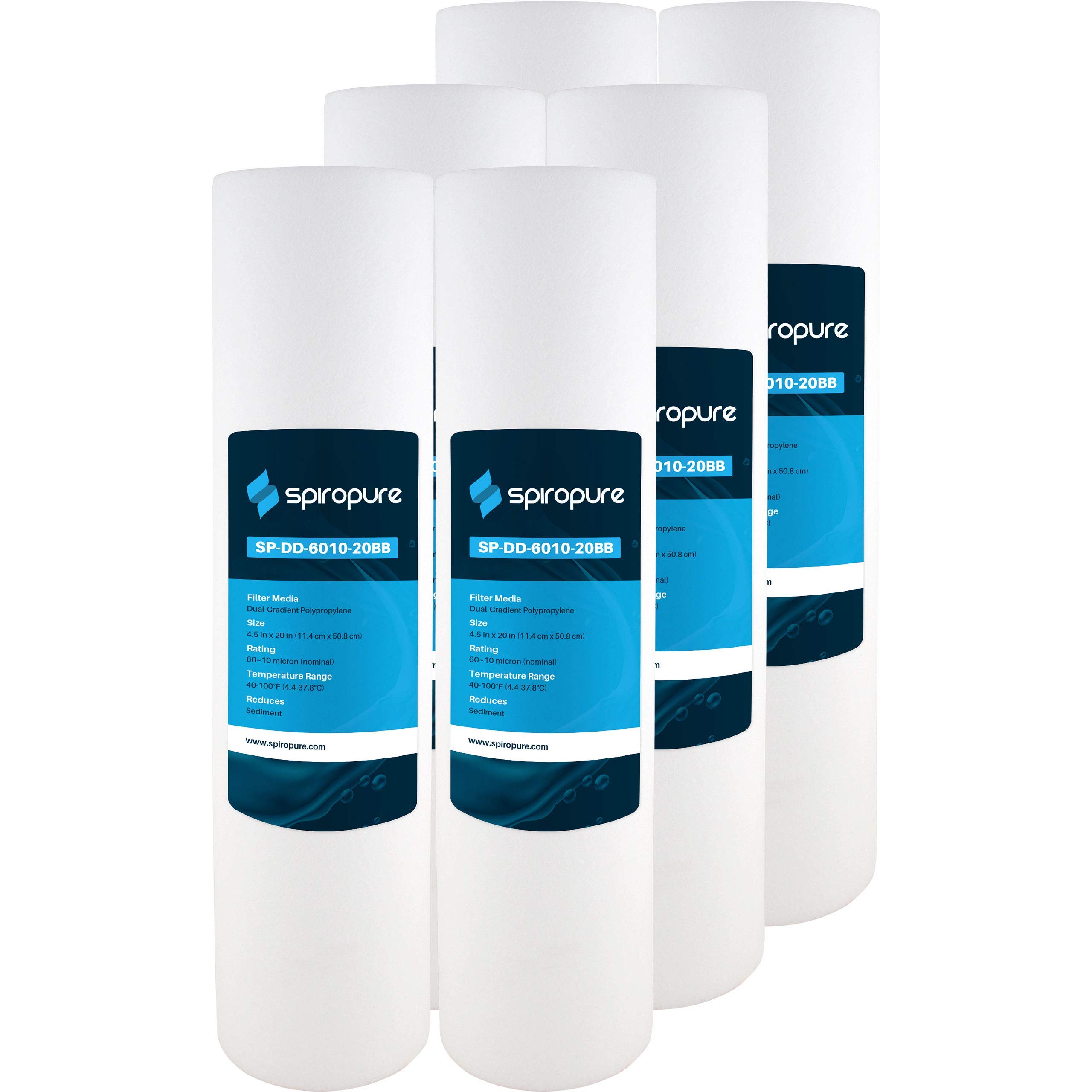 SpiroPure SP-DD-6010-20BB 20x4.5 BB 10 Micron Spun Melt-Blown Polypropylene Water Filter ...