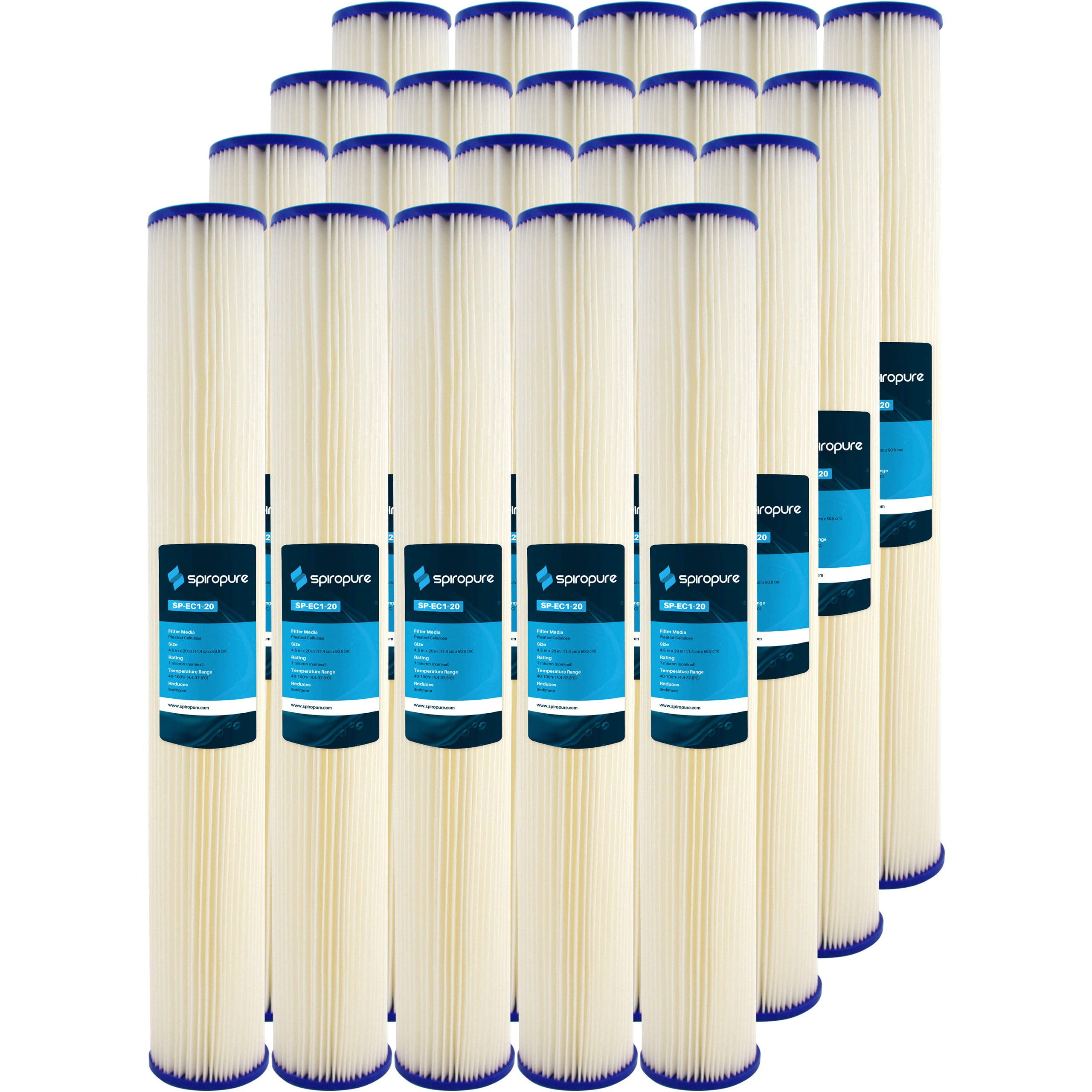 SpiroPure SP-EC1-20 20x2.5 1 Micron Pleated Cellulose Sediment Water ...