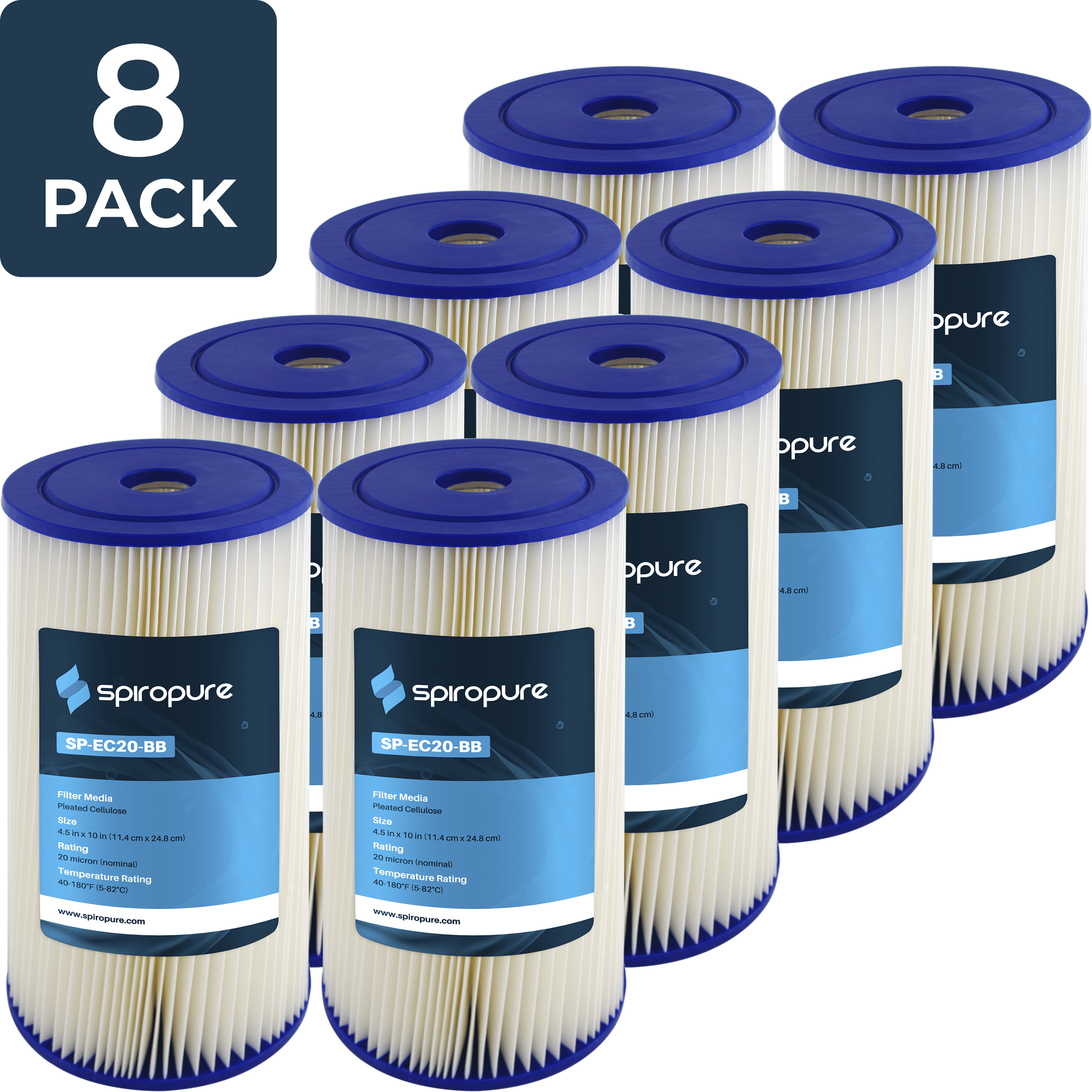 SpiroPure SP-EC20-BB 10x4.5 20 Micron Pleated Cellulose Sediment Water ...