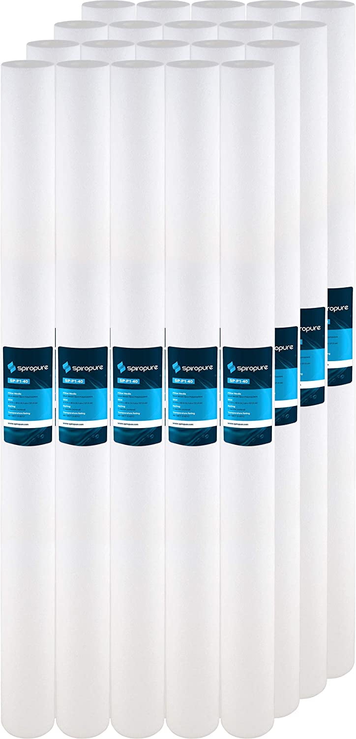 SpiroPure SP-P1-40 40x2.5 1 Micron Spun Melt-Blown Polypropylene Sediment Water Filter Cartridge ...