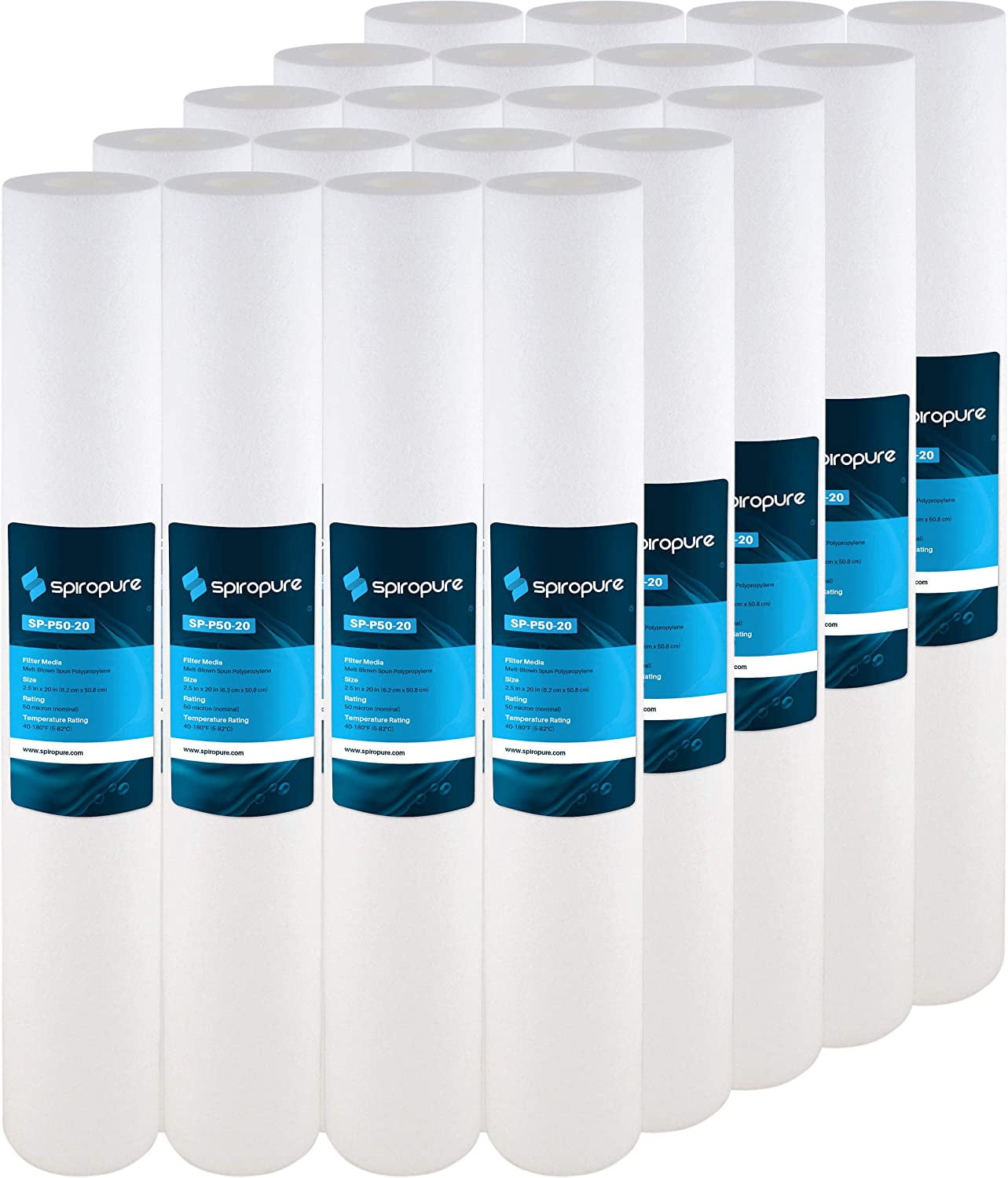 SpiroPure SP-P50-20 20x2.5 50 Micron Spun Melt-Blown Polypropylene Sediment Water Filter ...