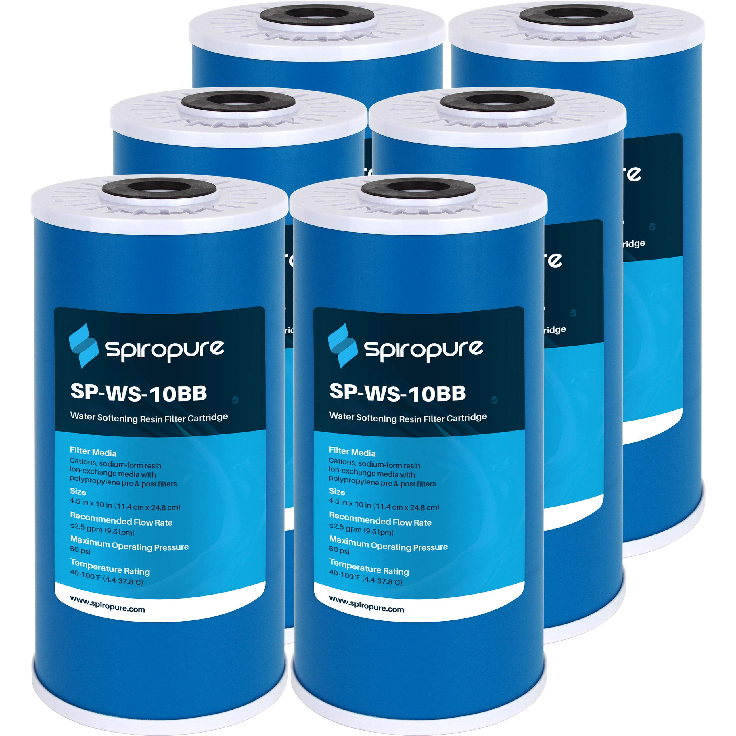 SpiroPure SP-WS-10BB 10” x 4.5” Cation Resin Water Softener Cartridge (Case of 6) - Walmart.com