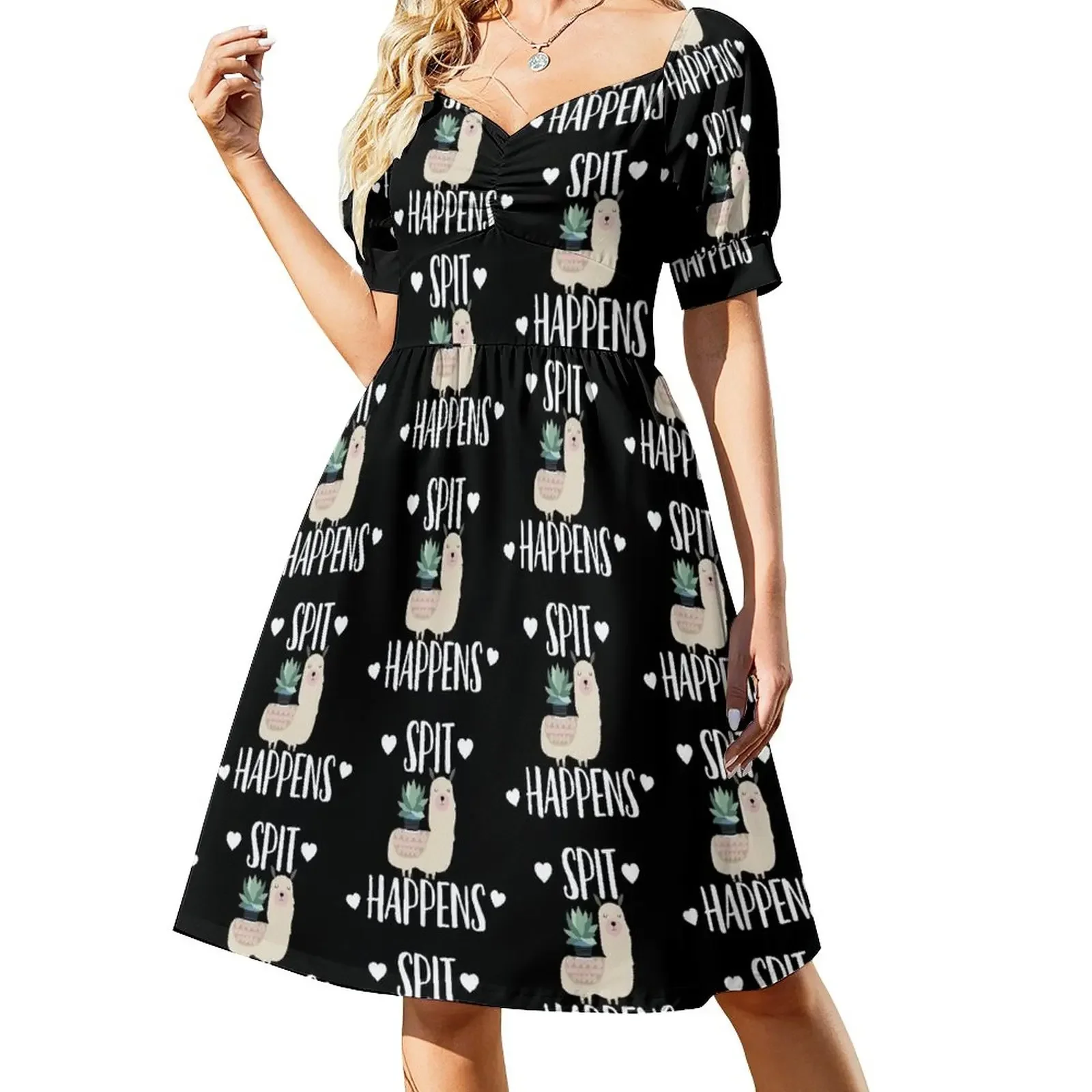 Spit Happens Llama Short-Sleeved Dress dresses for womens 2025 womans ...