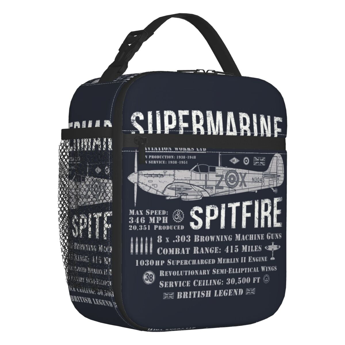 Spitfire Blueprint Insulated Lunch Tote Bag Fighter Pilot Aircraft ...