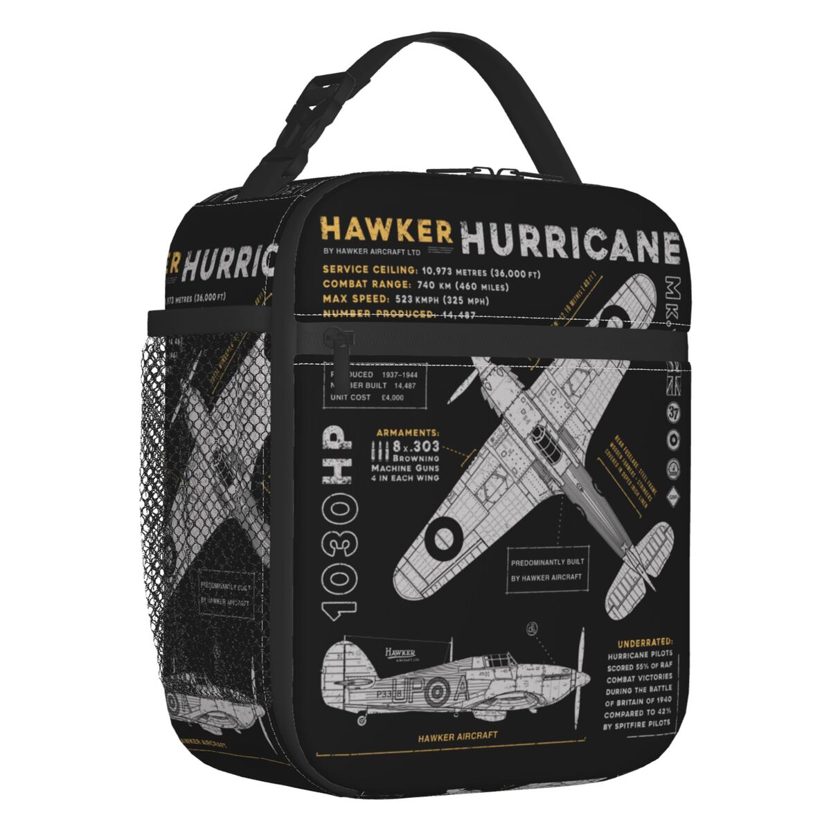 Spitfire Blueprint Insulated Lunch Tote Bag Fighter Pilot Aircraft ...