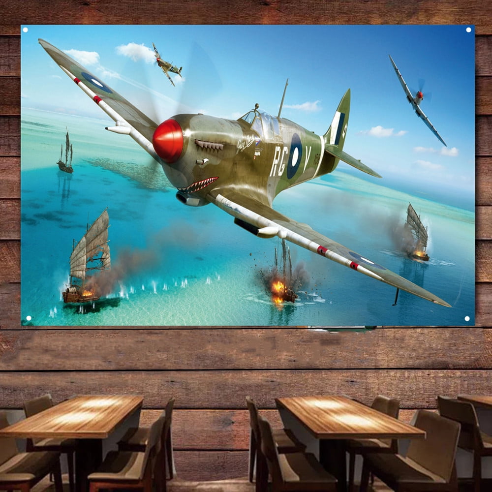 Spitfire Mk.VIII Fighter Jet Poster Wall Hanging Flag - Aviation Canvas ...