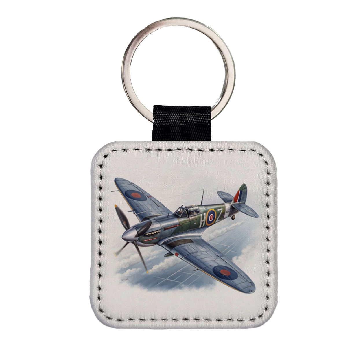 Spitfire WWII British Fighter Plane Faux Leather Square Keychain ...