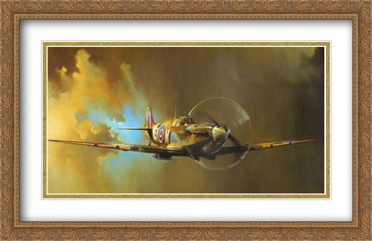 Spitfire / World War II Fighter Plane 2x Matted 40x26 Large Gold Ornate ...