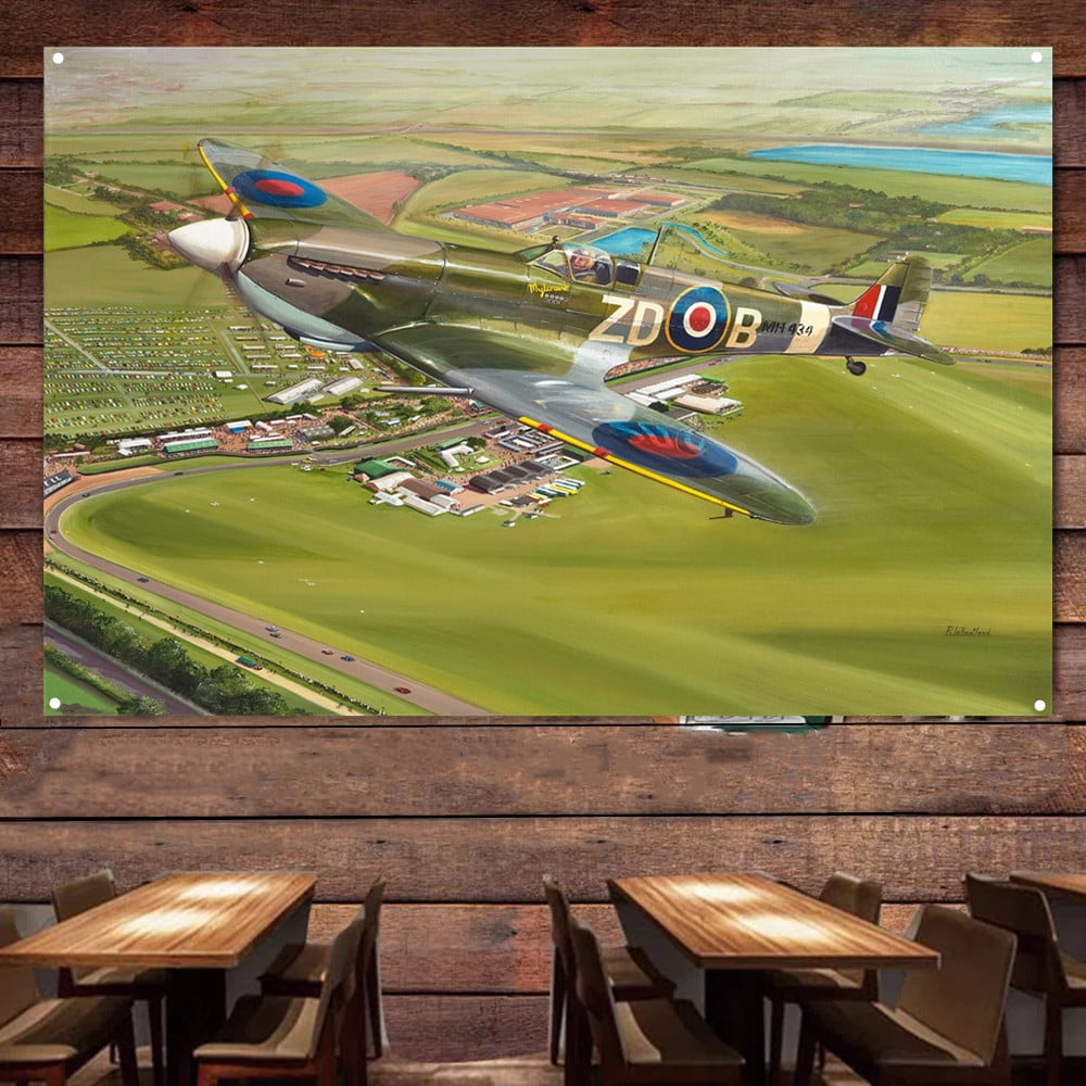 Spitfire on show Fighter Jet Banner Wall Art Canvas Banner - 38" x 57 ...