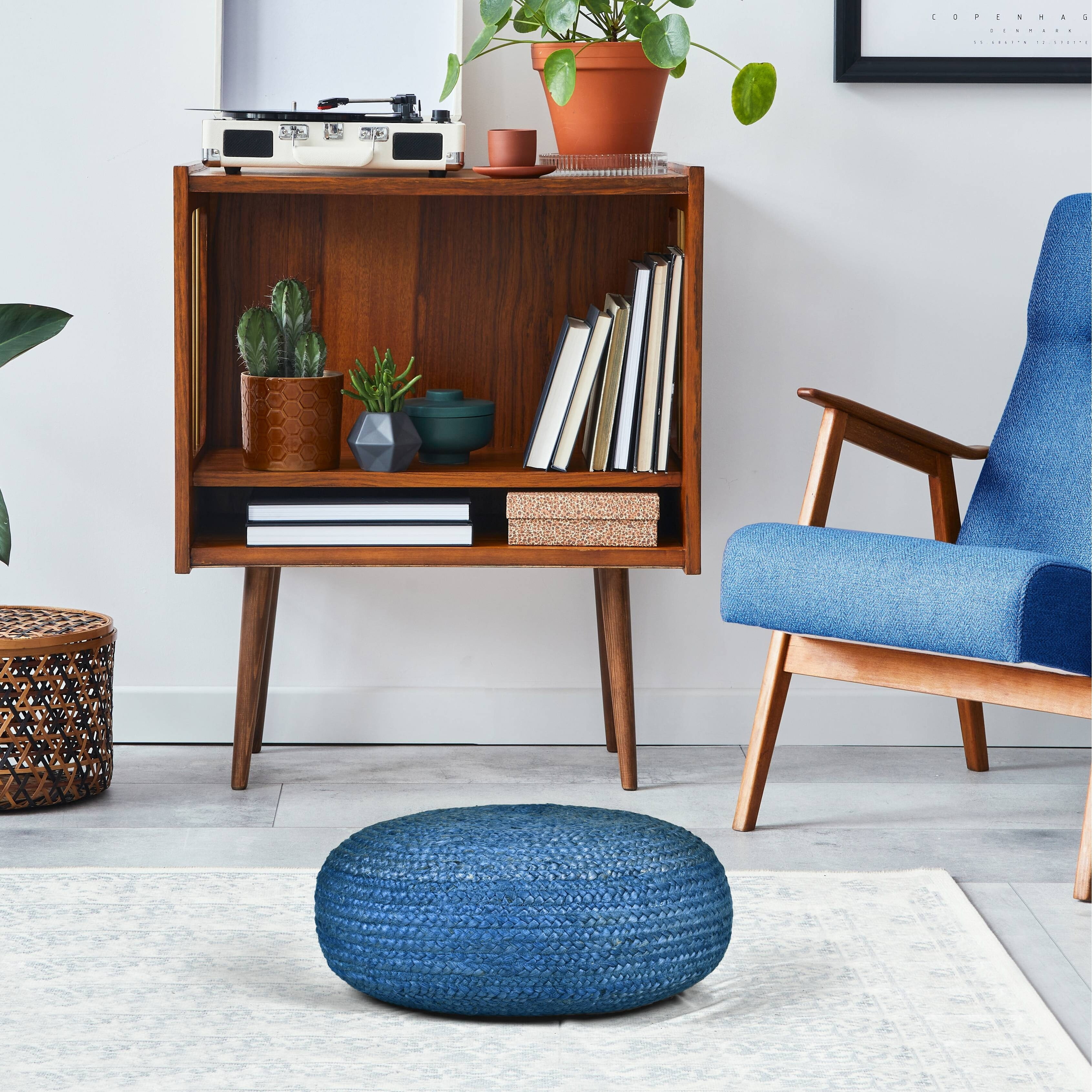 Spitiko Homes Handmade 100 Per Jute Pouf Floor Ottoman Natural Teal 7 ...