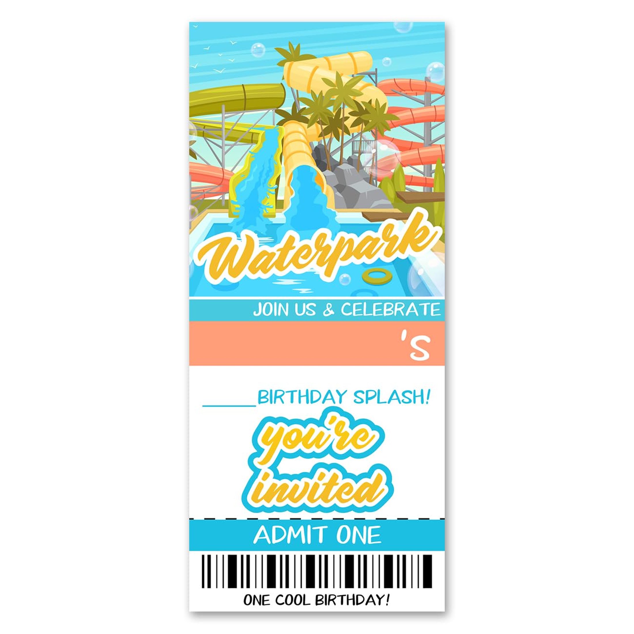 Splash Adventure Birthday Invitations - 20 Pack Waterpark Ticket Style ...