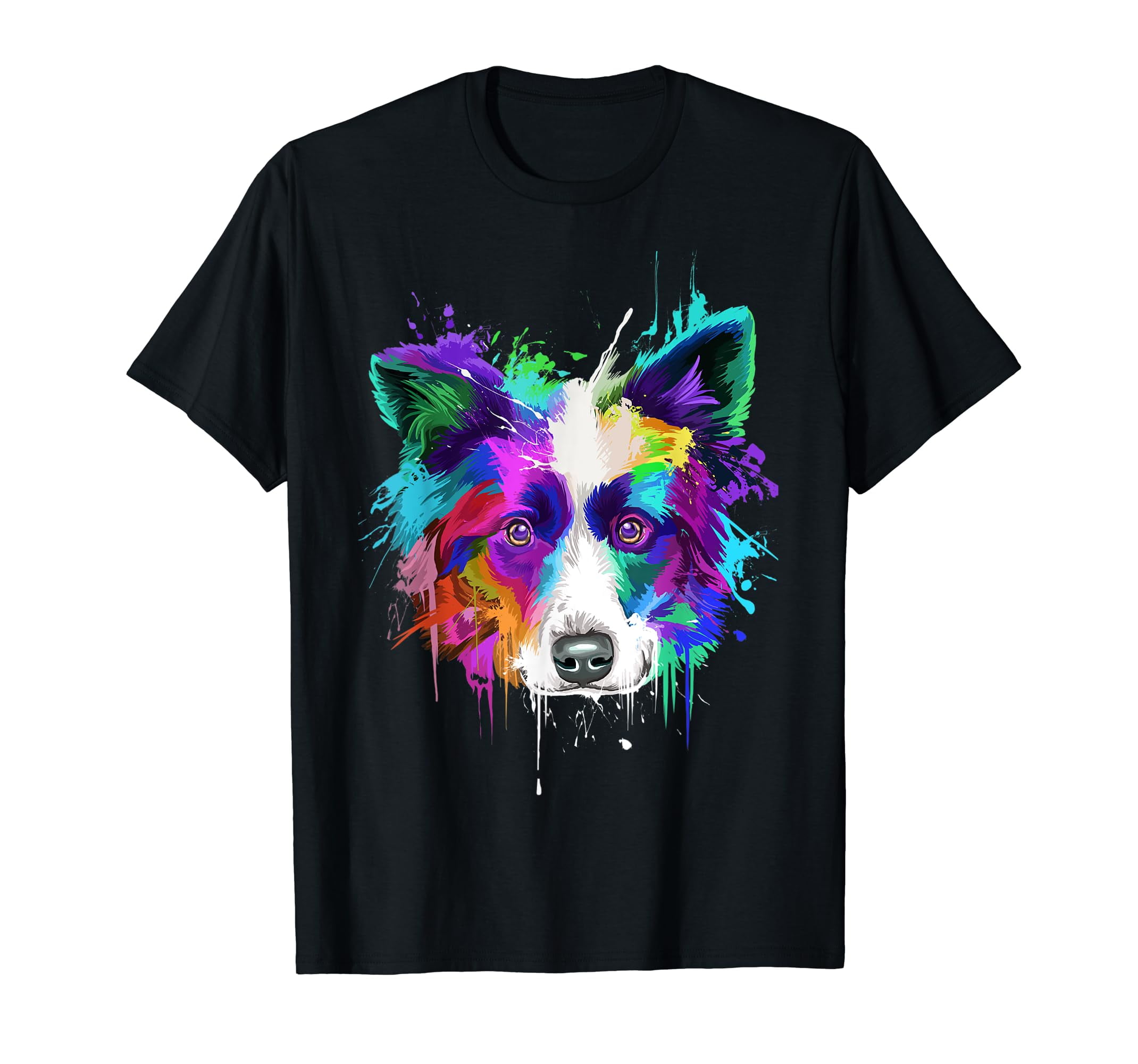Splash Art Border Collie Black T-Shirt | Border Collie Owners Gift ...