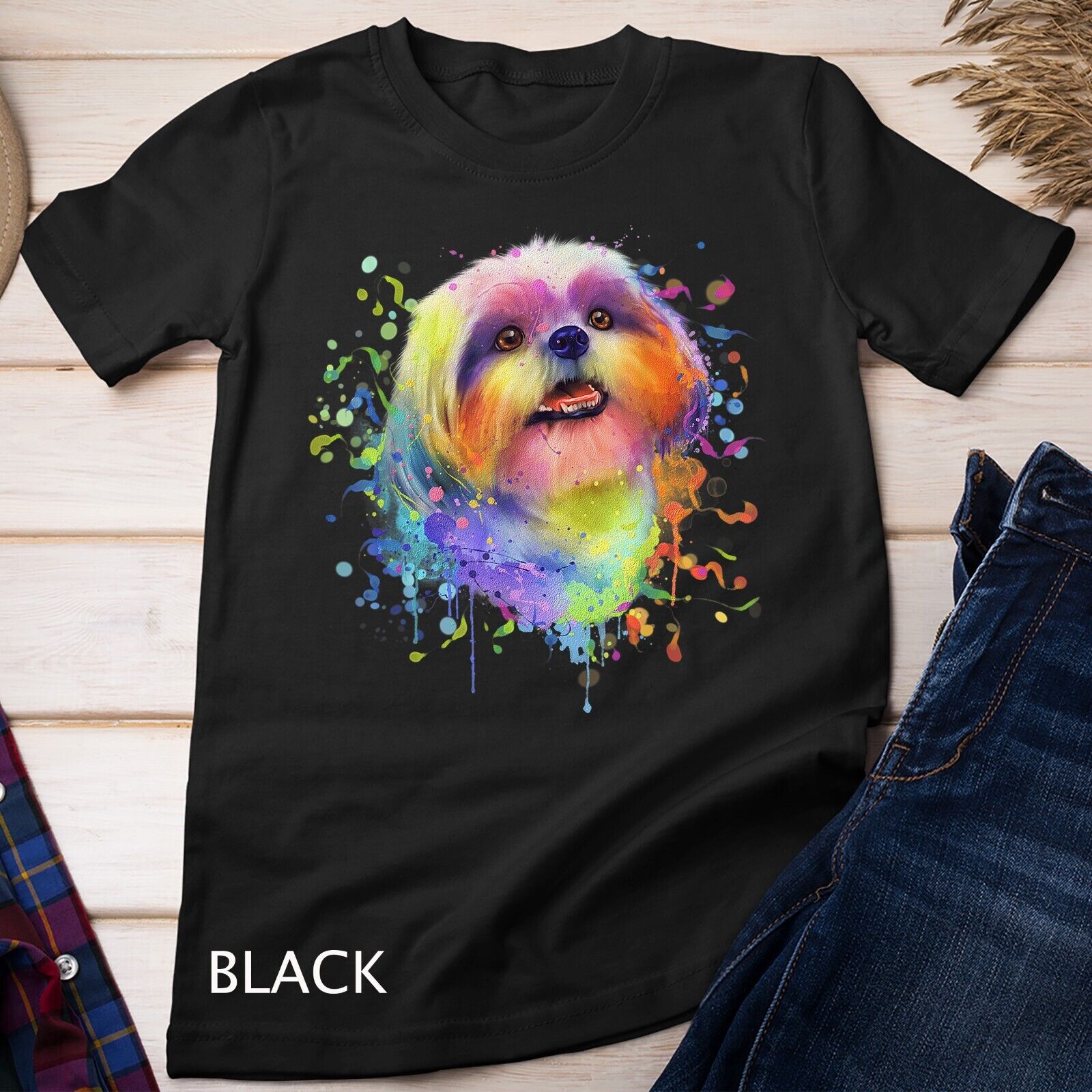 Splash Art Shih Tzu Cute Puppy Gift Men Women Dog Lover Unisex T-shirt ...
