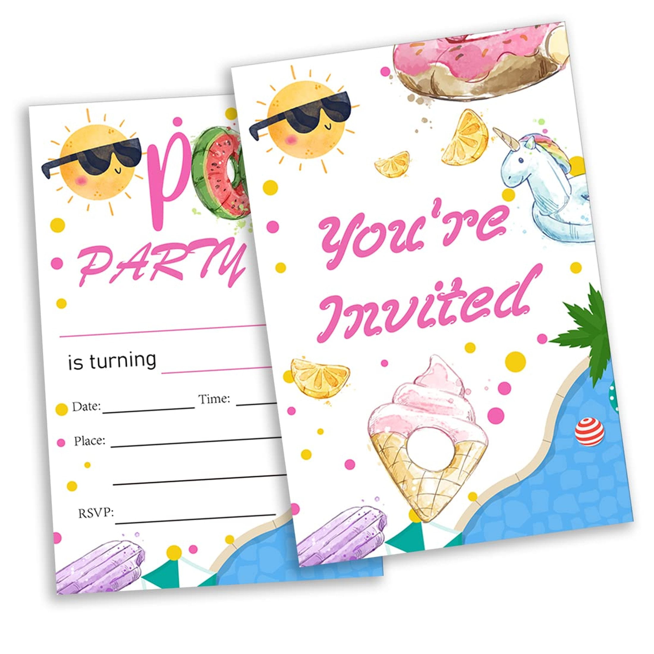 Splash Bash Invites - 20 Pack Pool Party Invitations with Envelopes ...