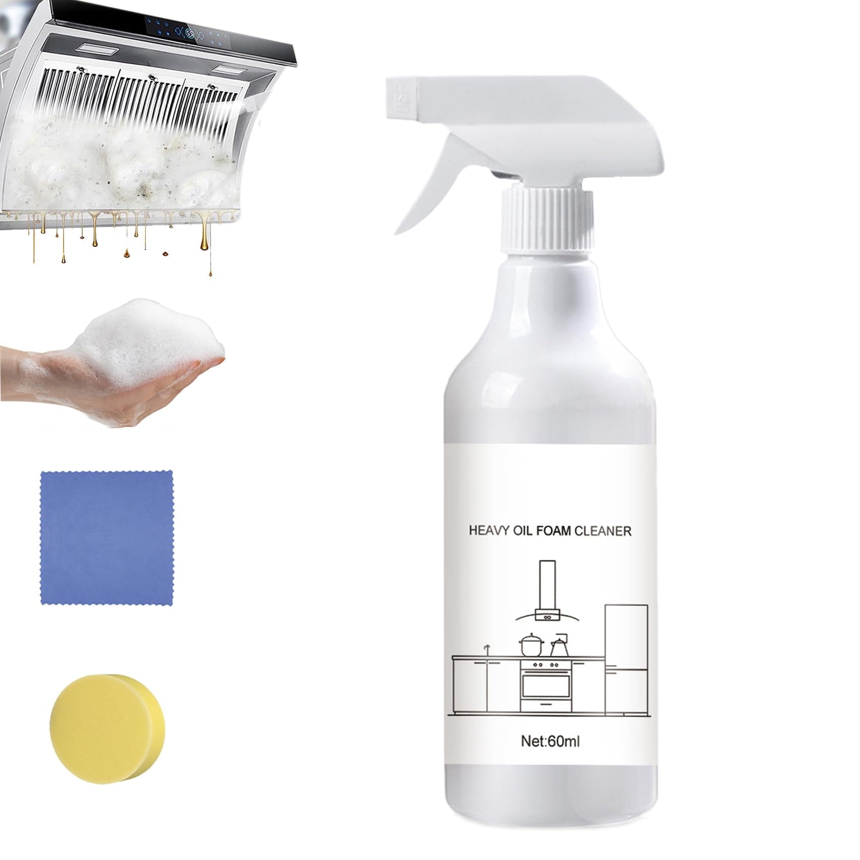 Splash Foam Spray 60 ml, Multi-purpose Kitchen Stain Remover Spray ...