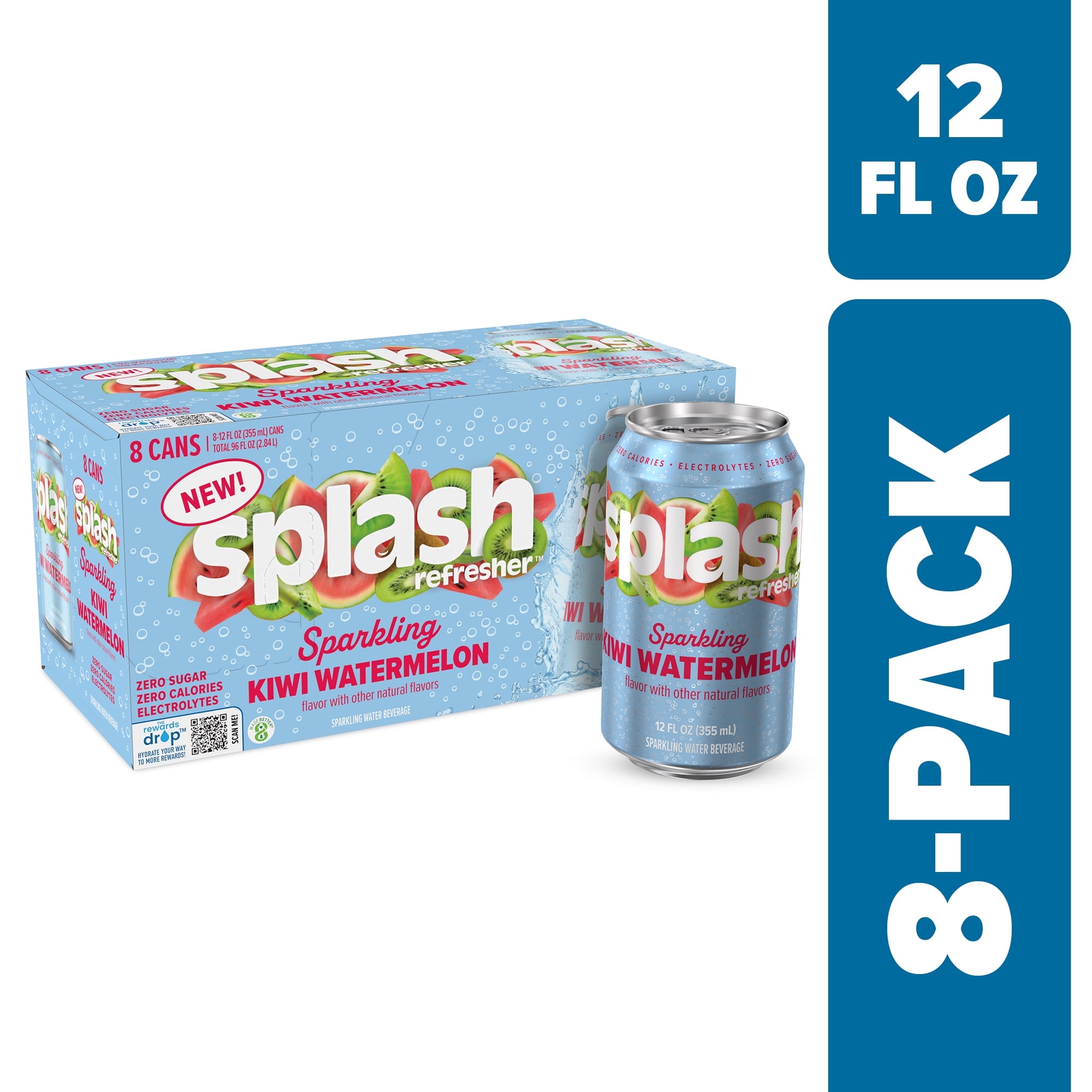 Splash Kiwi Watermelon Sparkling Water, 12 fl oz, 8 Cans - 2 pack ...