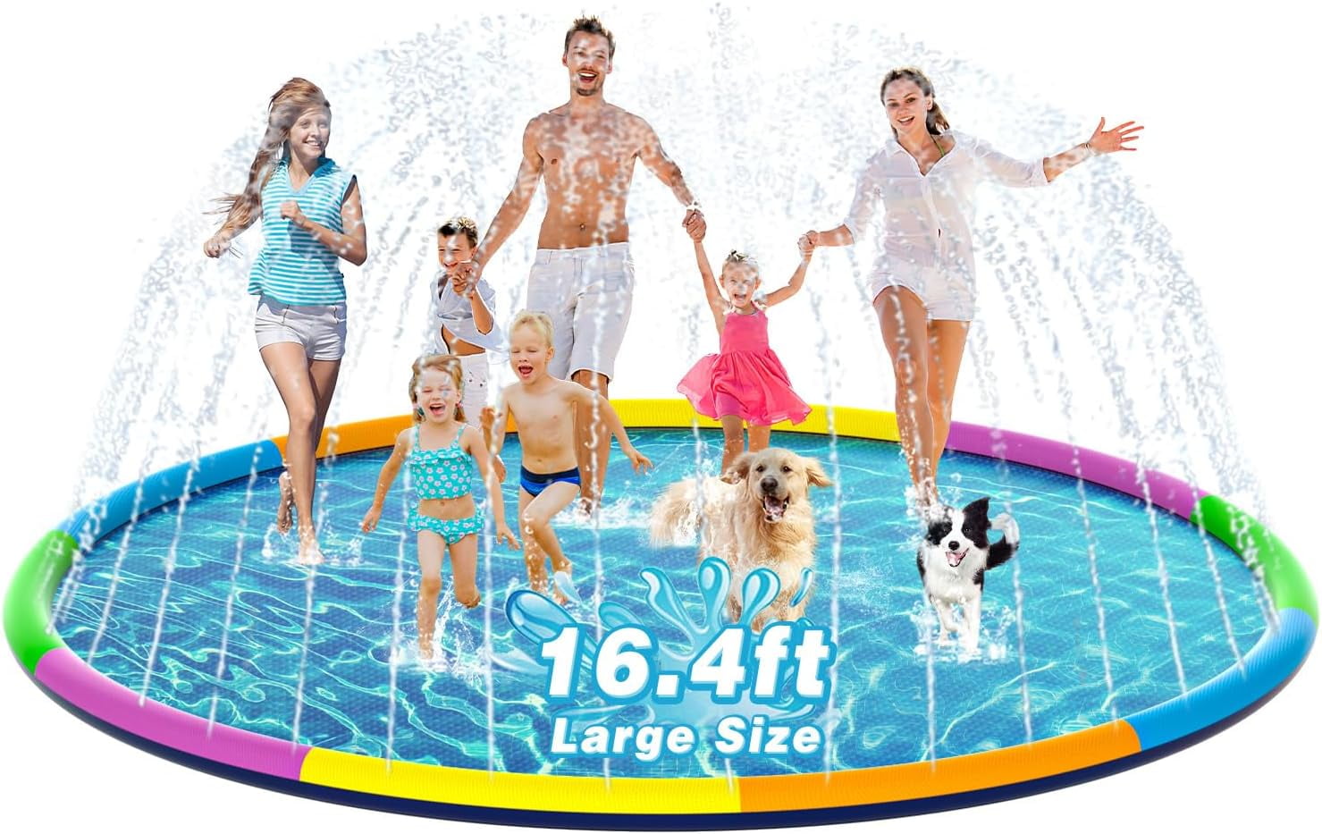 Splash Pad, 16.4FT Size Extra Large Sprinkler Play Mat for Dogs & Kids ...