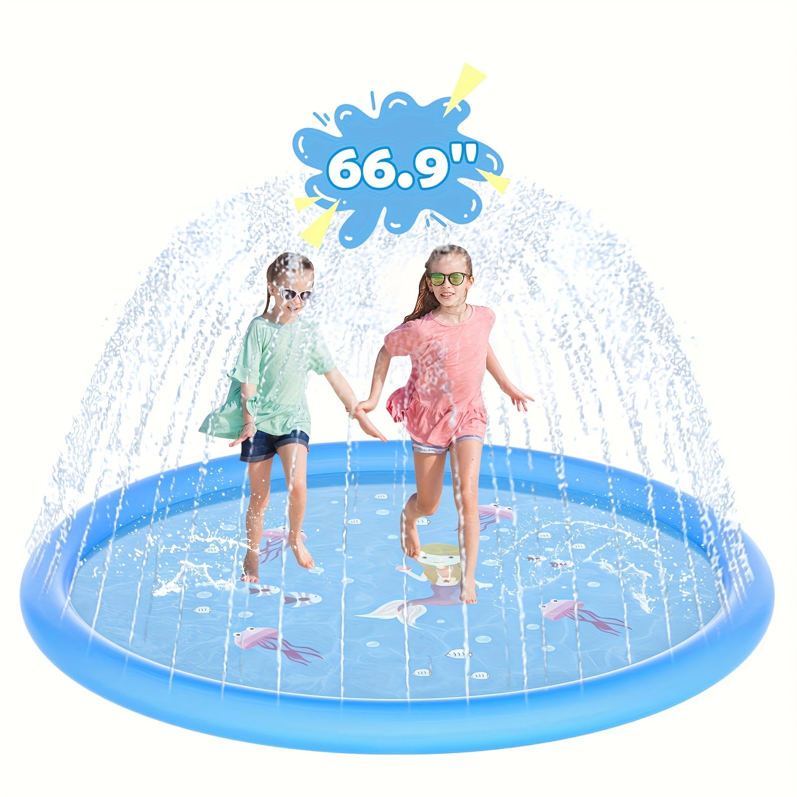 Splash Pad, 67" Large Size Sprinkler Play Mat For Kids, Summer Outdoor ...