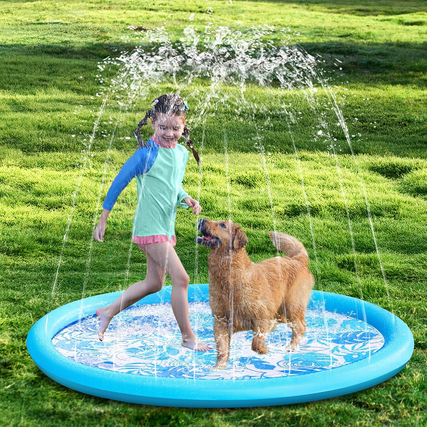 Splash Pad Sprinkler Mat - 6ft Tropical Leaves Outdoor Water Play Toys ...