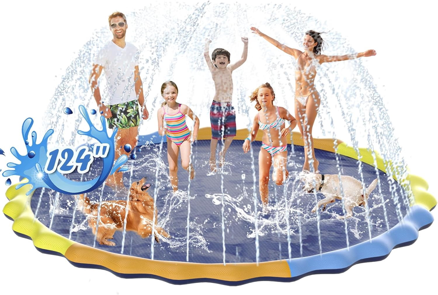 Splash Pad for Dog and Kids, Non-Slip Sprinkler Mat 1mm Thickened and ...