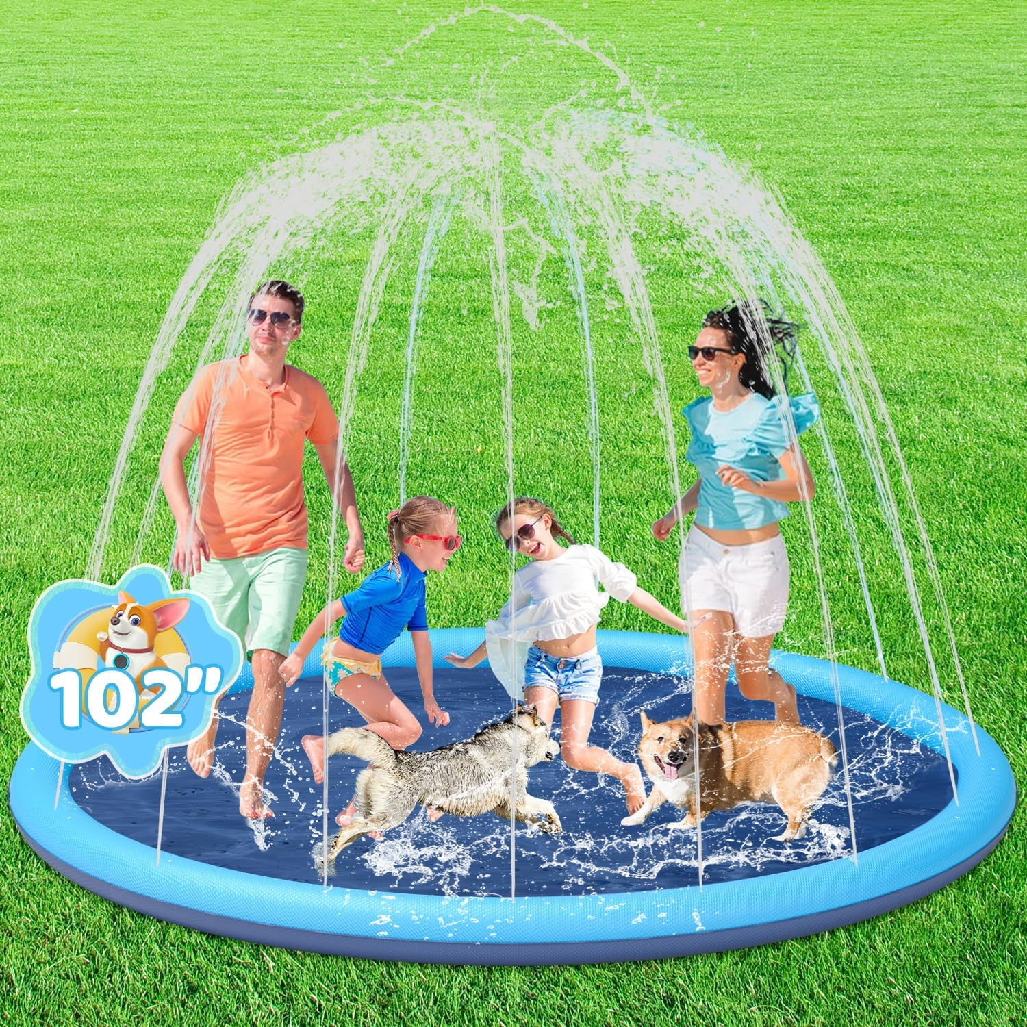Splash Pad for Kids and Dog, Non-Slip Large Sprinkler Splash Play Mat ...