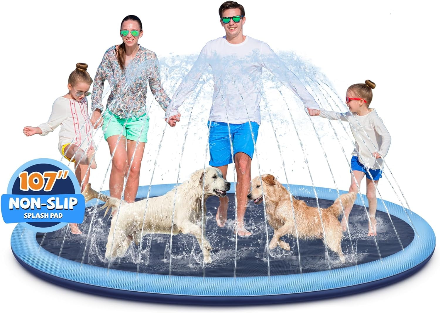 Splash Pad for Kids and Dogs, 107" Extra Large Splash Pad for Kids, Non ...