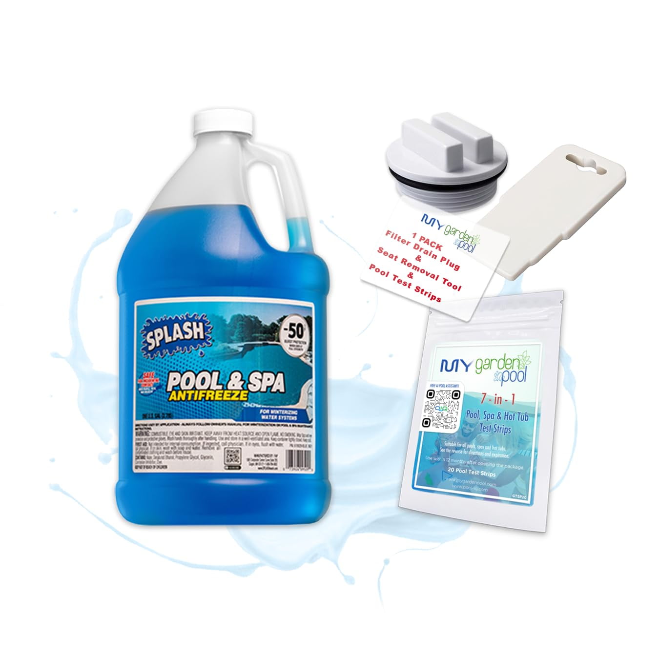 Splash Pool Antifreeze & Spa Antifreeze with My Garden Pool 7 in 1 Test ...