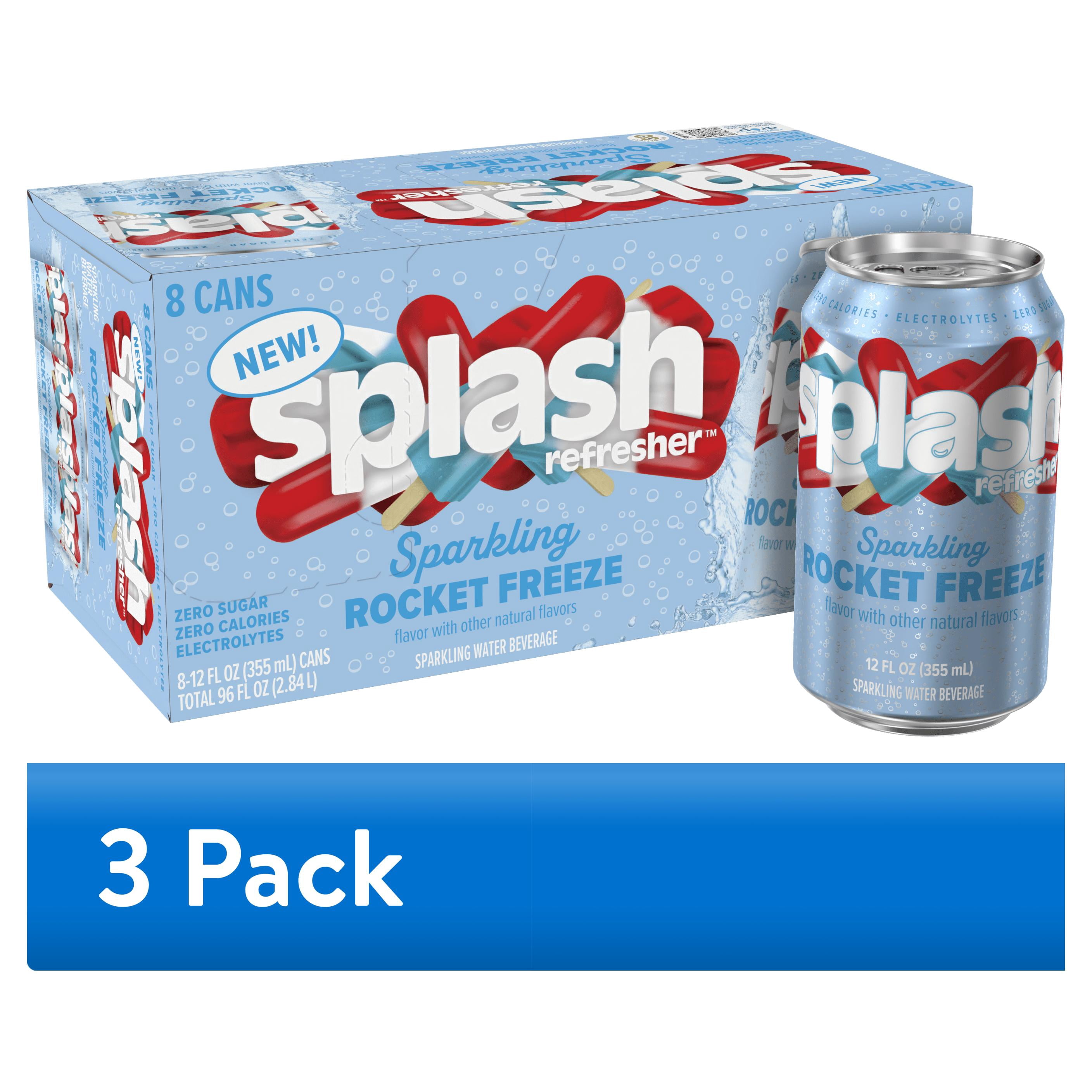 (3 pack) Splash Rocket Freeze Sparkling Water, 12 fl oz, 8 Cans ...