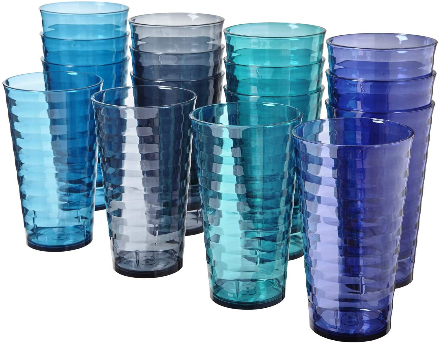 Splash [Set of 16] 18 ounce Plastic Stackable Water Tumblers in 4 ...