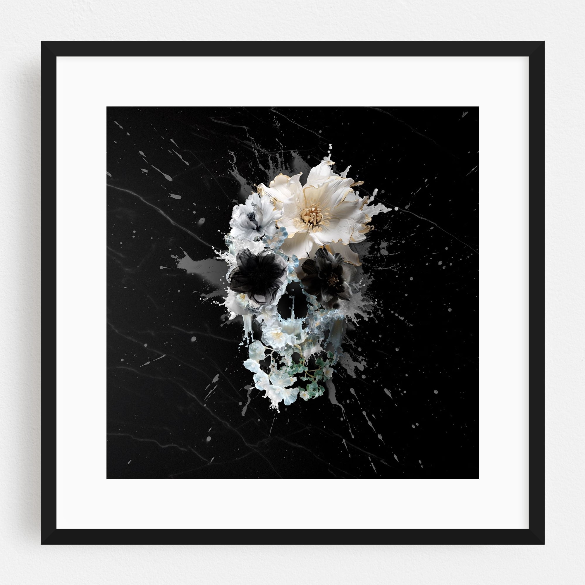 Splash Skull - Illustration Black Framed Wall Art Print 20 x 20 inches ...