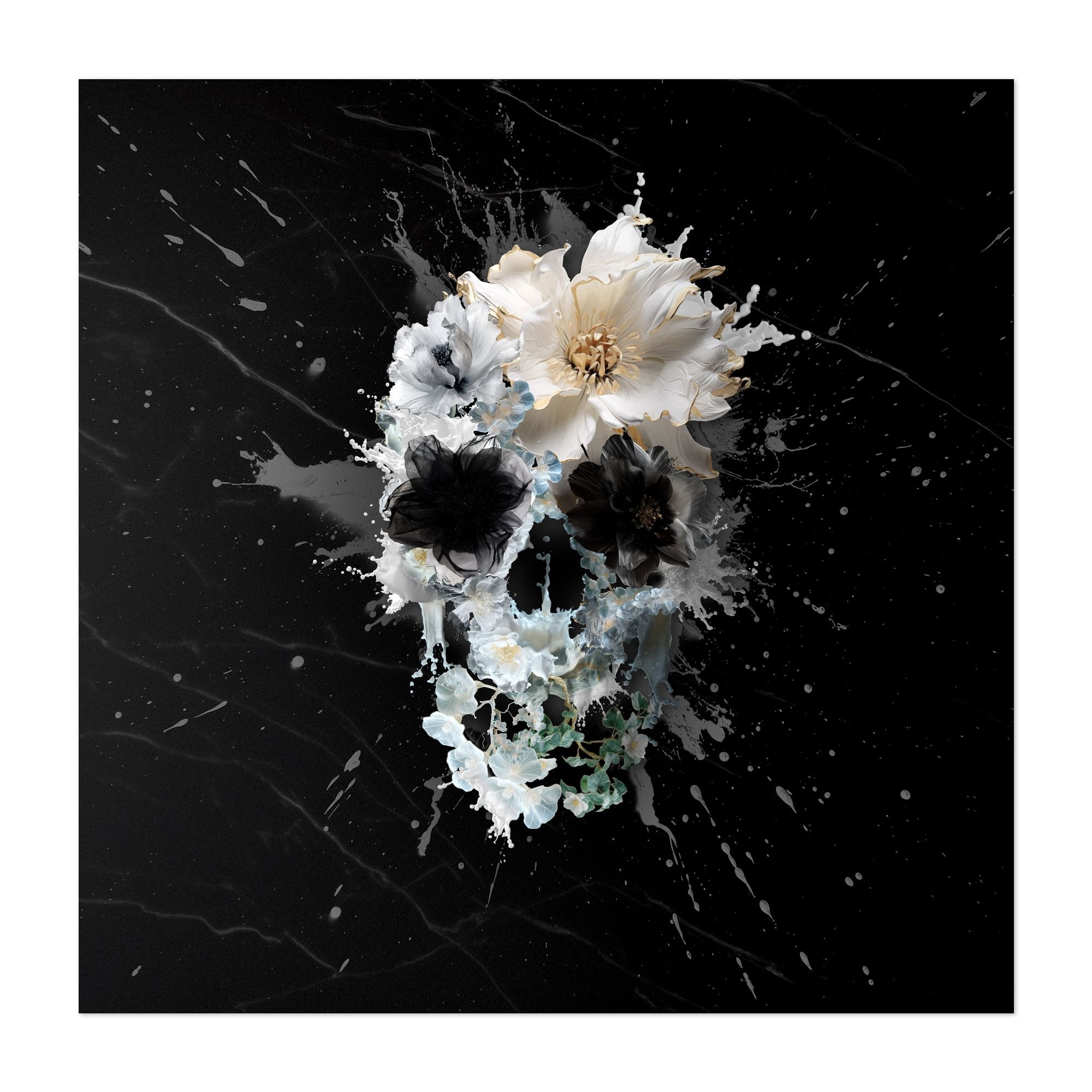 Splash Skull - Illustration Floral Surrealism Modern Art Abstract Black ...