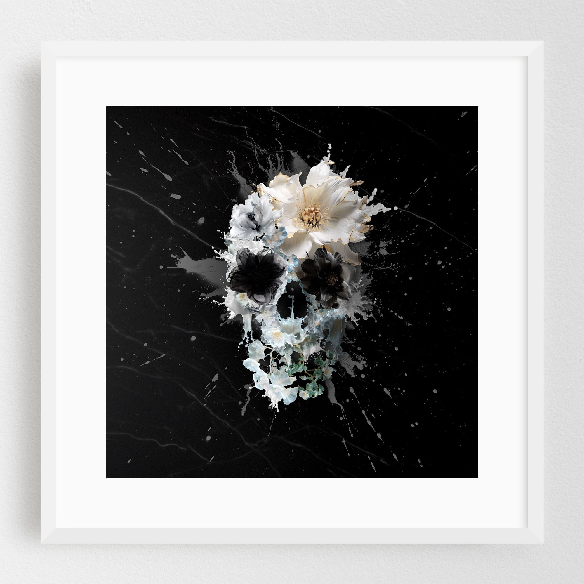 Splash Skull - Illustration Floral Surrealism Modern Art Abstract Black ...