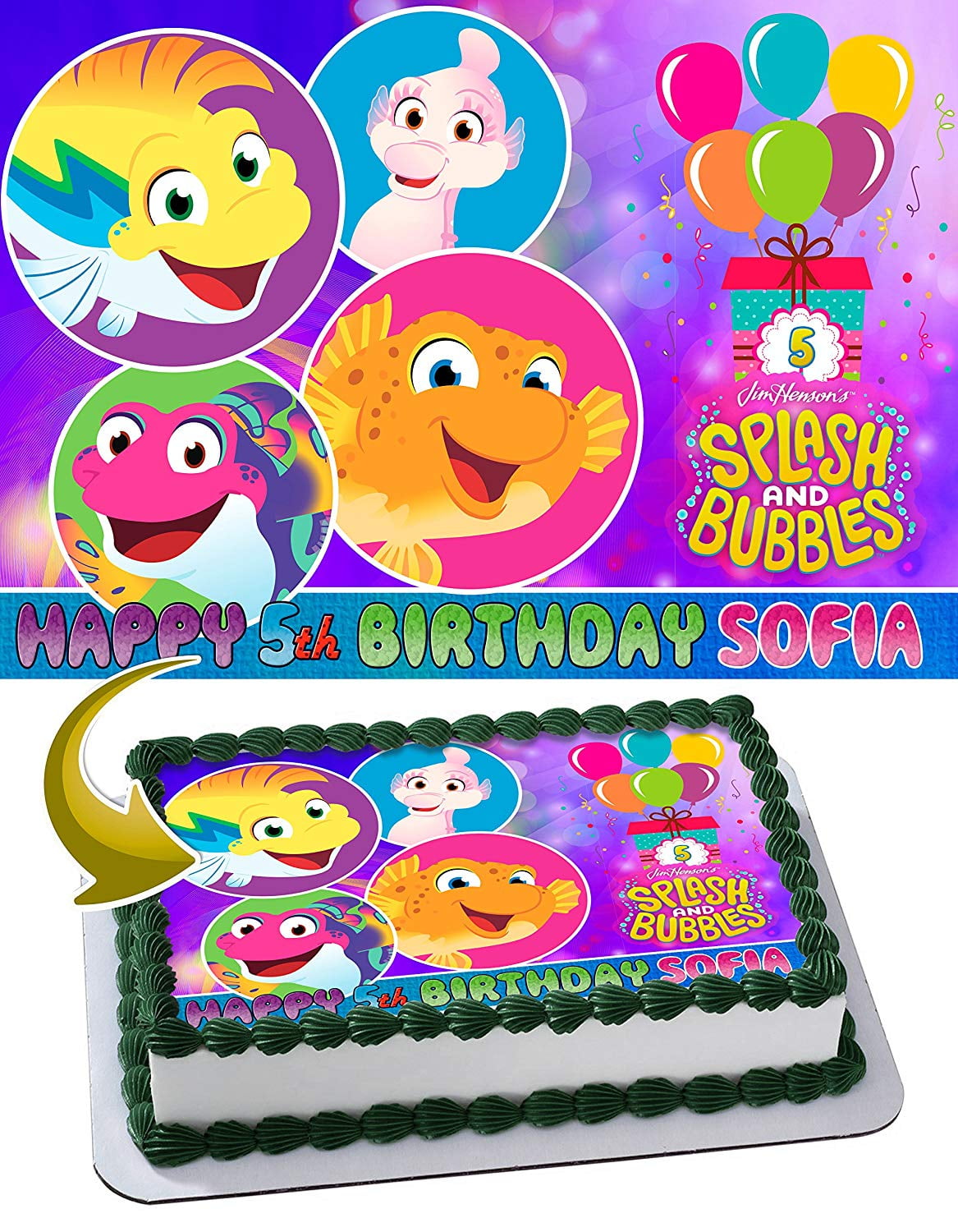 Splash and Bubbles Edible Cake Image Topper Personalized Birthday Party ...