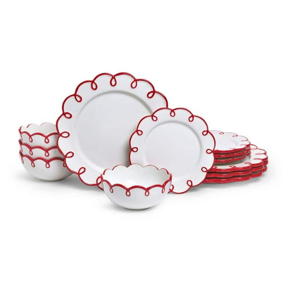 Splash of Cheers 12-Piece Earthenware Dinnerware Set for 4-White Plates ...