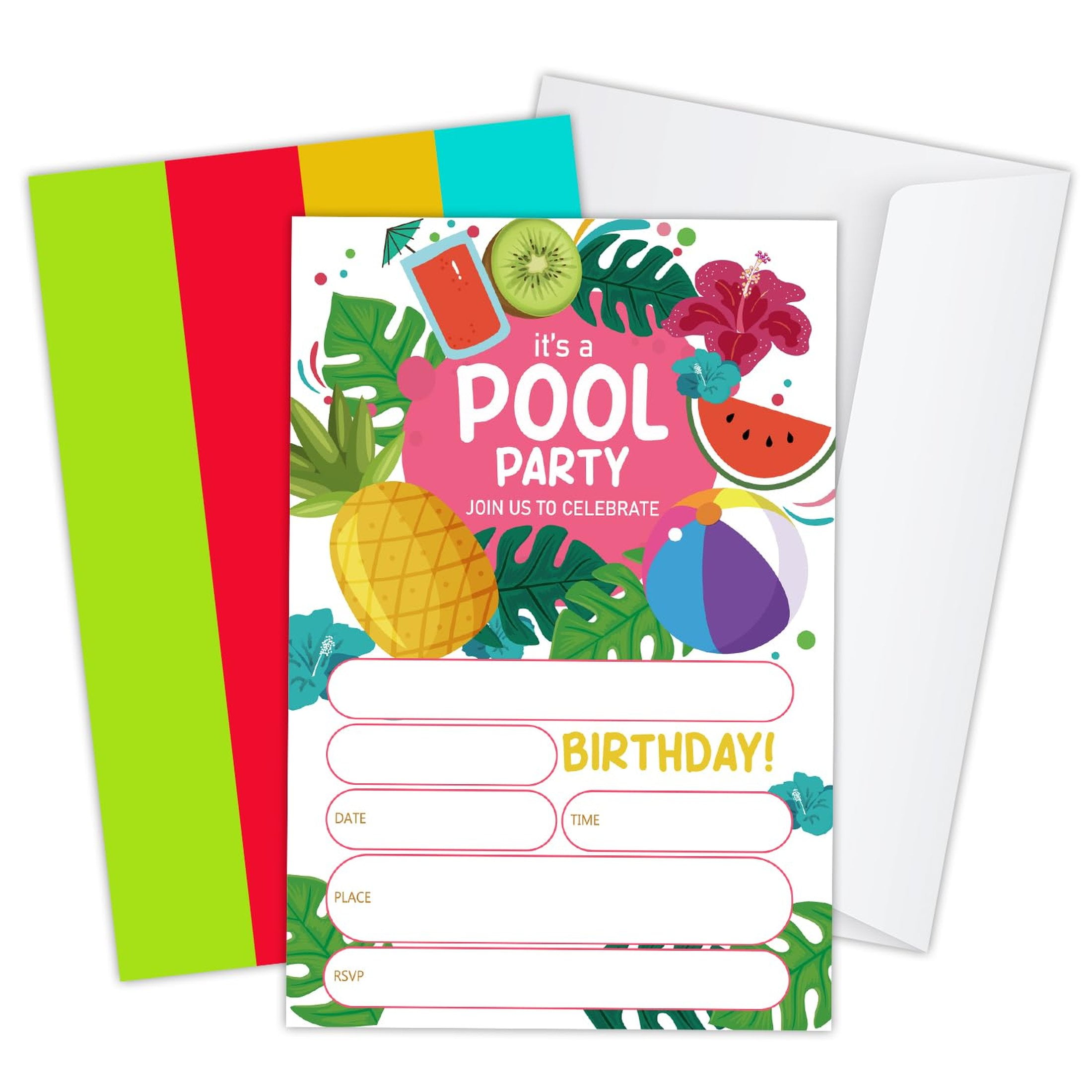 Splashing Fun Pool Party Invitations for Kids - 20 Colorful Cards with ...