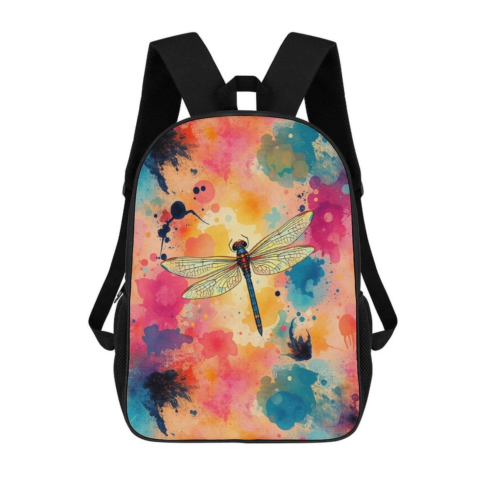 Splashing Ink Dragonfly Backpack Printed Zipper Backpack Book Bag 17 ...