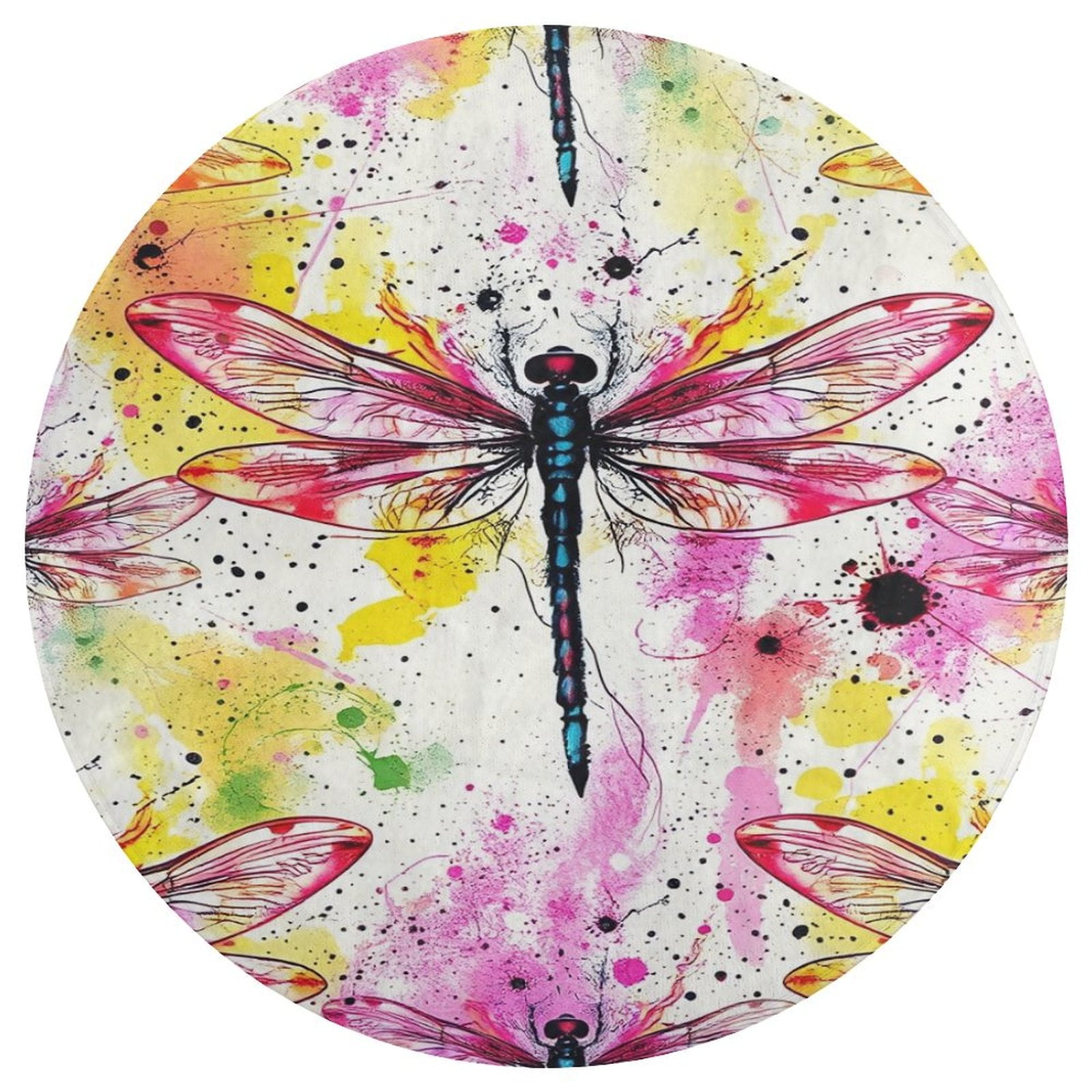 Splashing Ink Dragonfly Round Area Rug Floor Carpets Washable Indoor ...