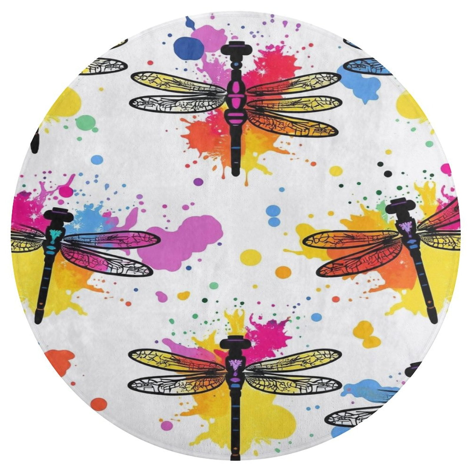 Splashing Ink Dragonfly Round Area Rug Floor Carpets Washable Indoor ...