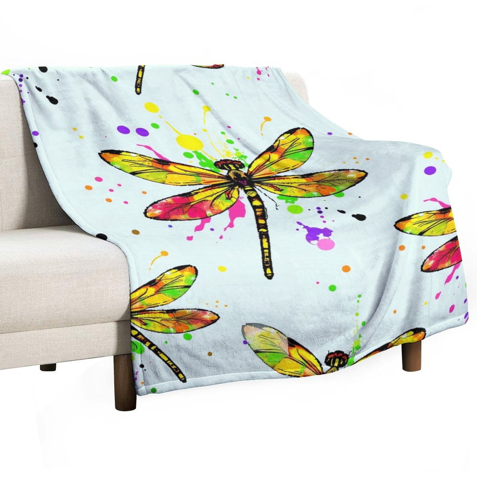 Splashing Ink Dragonfly Throw Blanket Soft Plush Blanket Bedroom ...