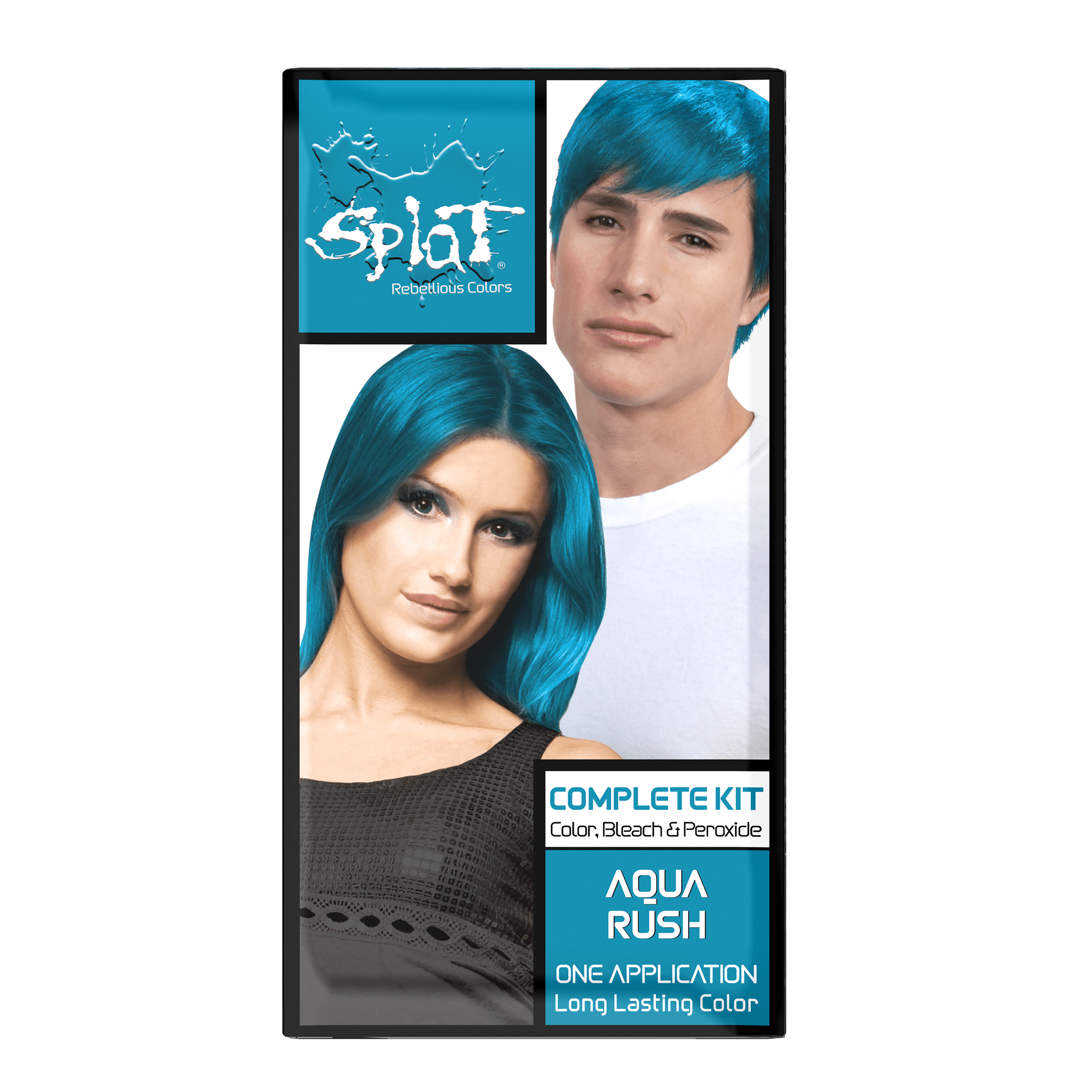 Splat Semi-Permanent Blue Hair Dye Complete Kit with Bleach, Aqua Rush ...