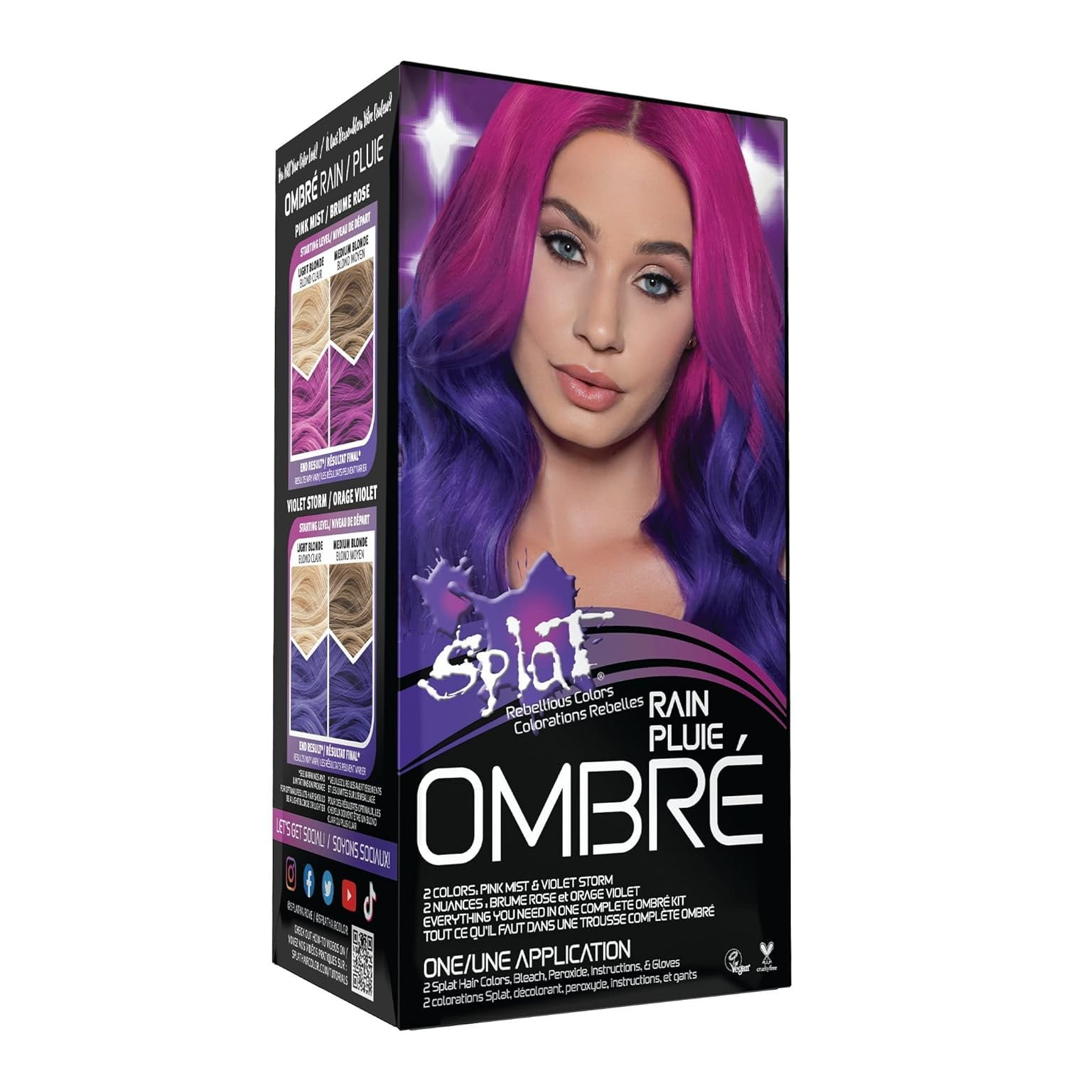Splat Hair Dye Complete Kit with Bleach for Ombre Rain Purple and Pink ...