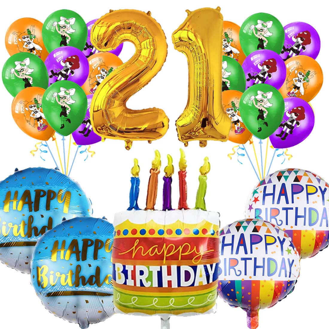 Splatoon Balloons Party Supplies 21th Big Number Decorations Decor Kit ...