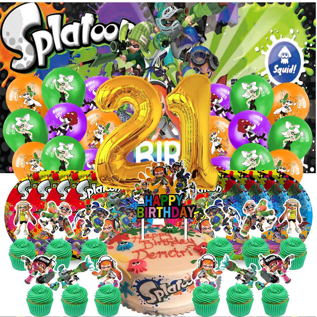 Splatoon Balloons Party Supplies 21th Decor Tableware Birthday Cake ...