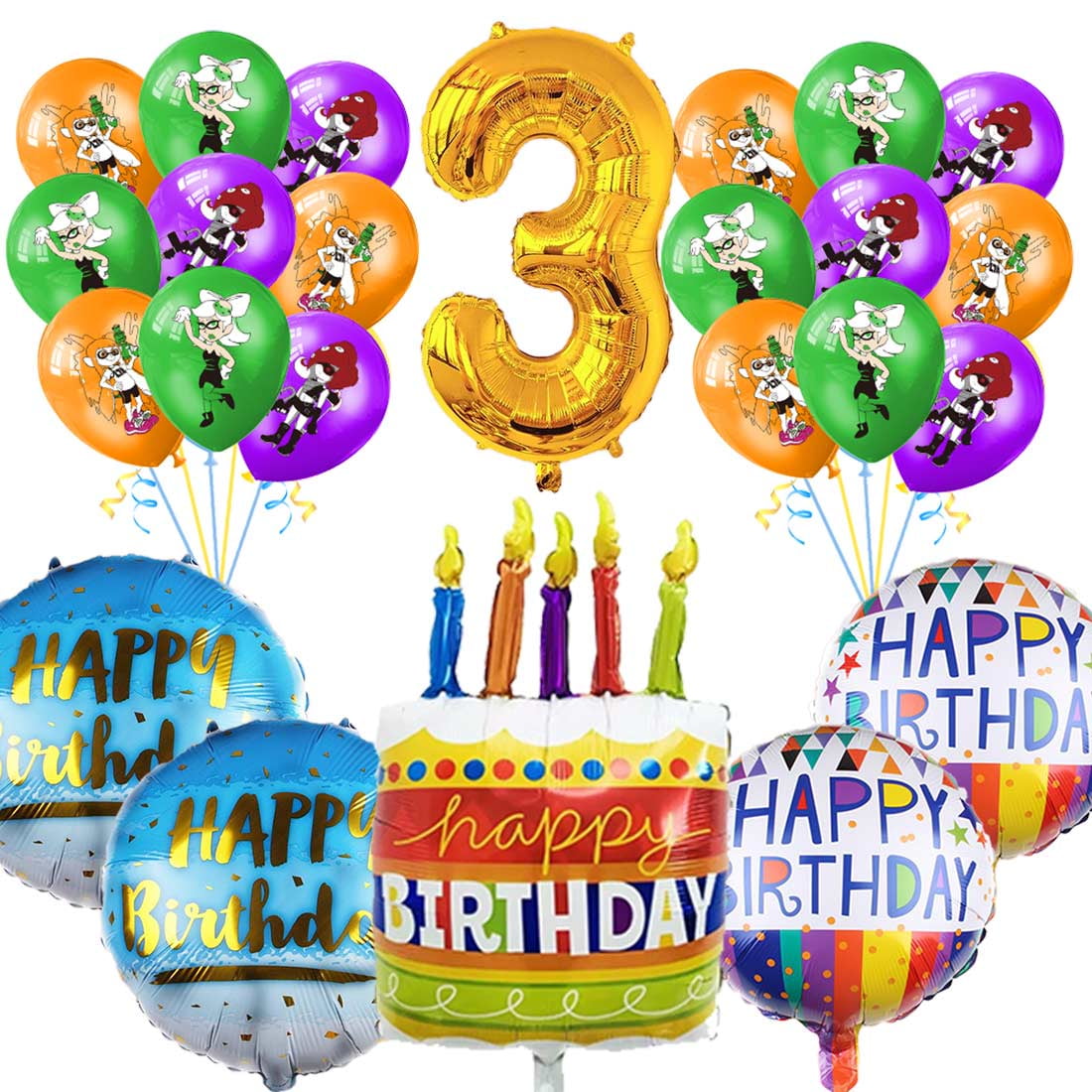 Splatoon Balloons Party Supplies 3rd Big Number Decorations Decor Kit ...